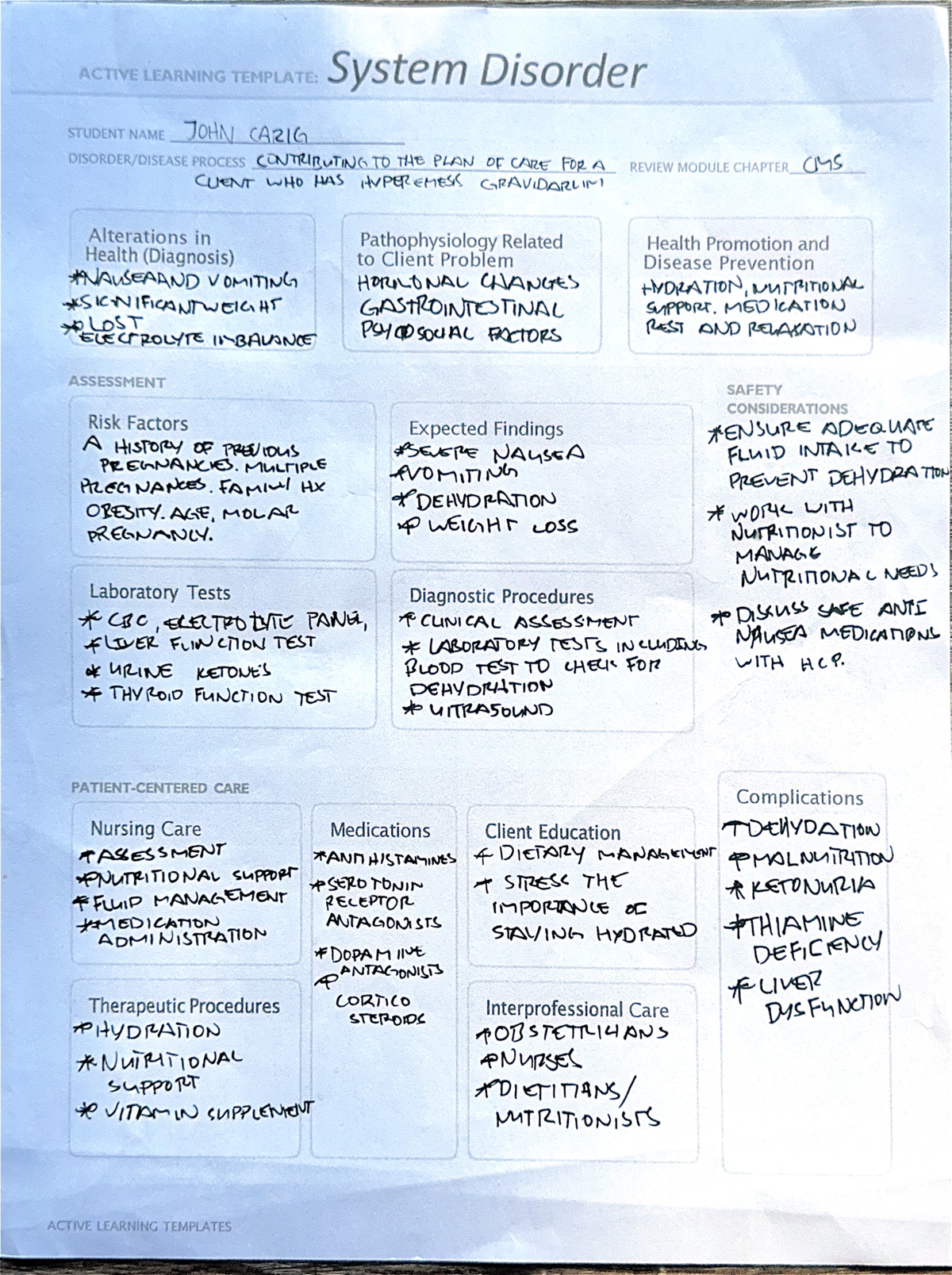 CMS OB Remediation - ACTIVE LEARNING TEMPLATE: System Disorder STUDENT ...