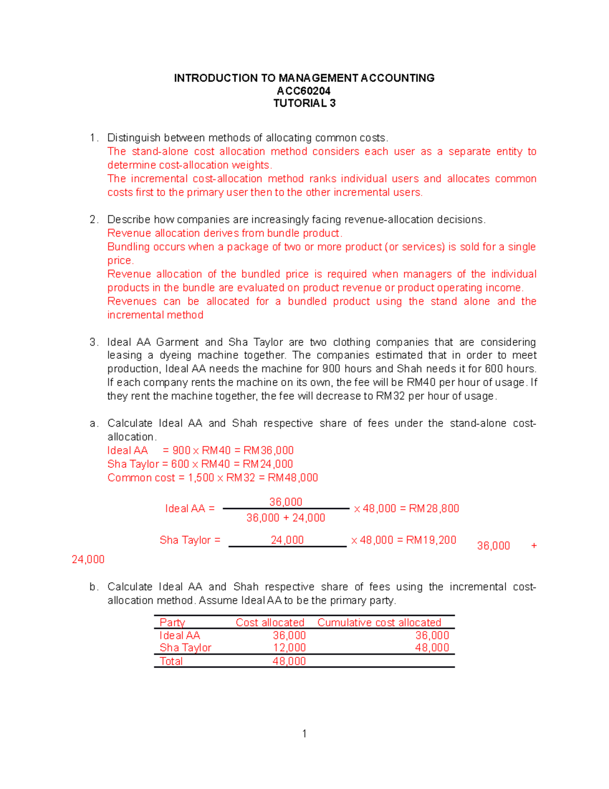 Tutorial 3 - INTRODUCTION TO MANAGEMENT ACCOUNTING ACC TUTORIAL 3 ...