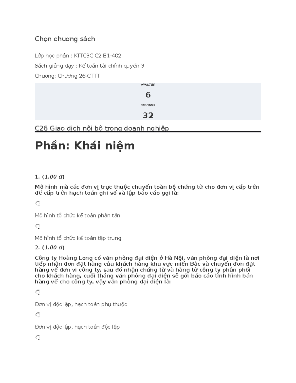 C27 BCTC tổng hợp - C27 BCTC tổng hợp - Chọn chương sách Lớp học phần : KTTC3C C2 B1- Sách giảng ...