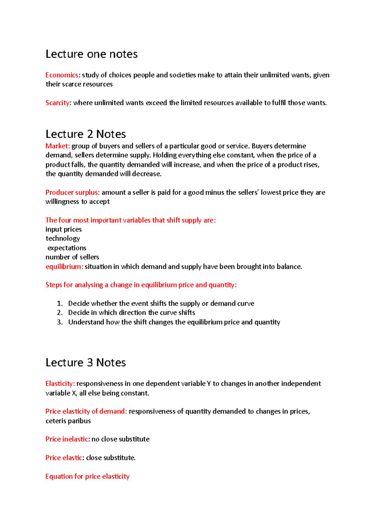 Microeconomics Master Notes - Lecture one notes Economics: study of ...