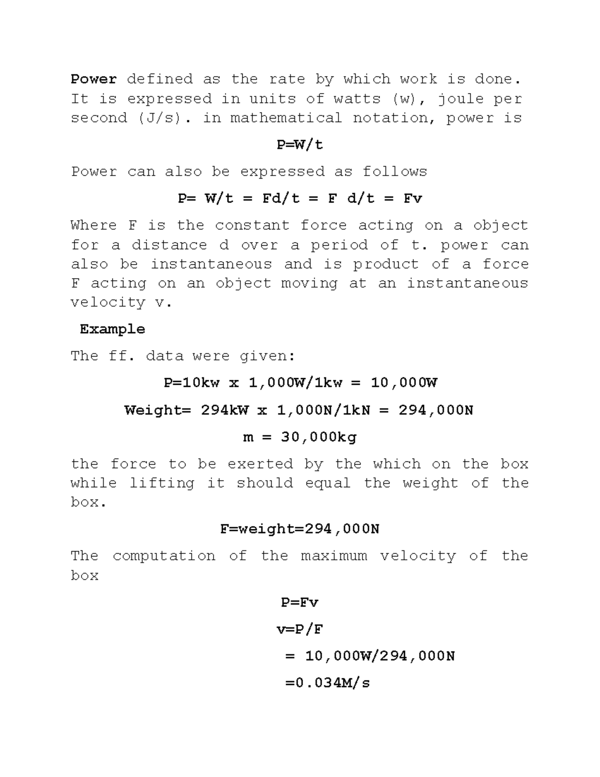 Power It Is Expressed In Units Of Watts w Joule Per Second J s