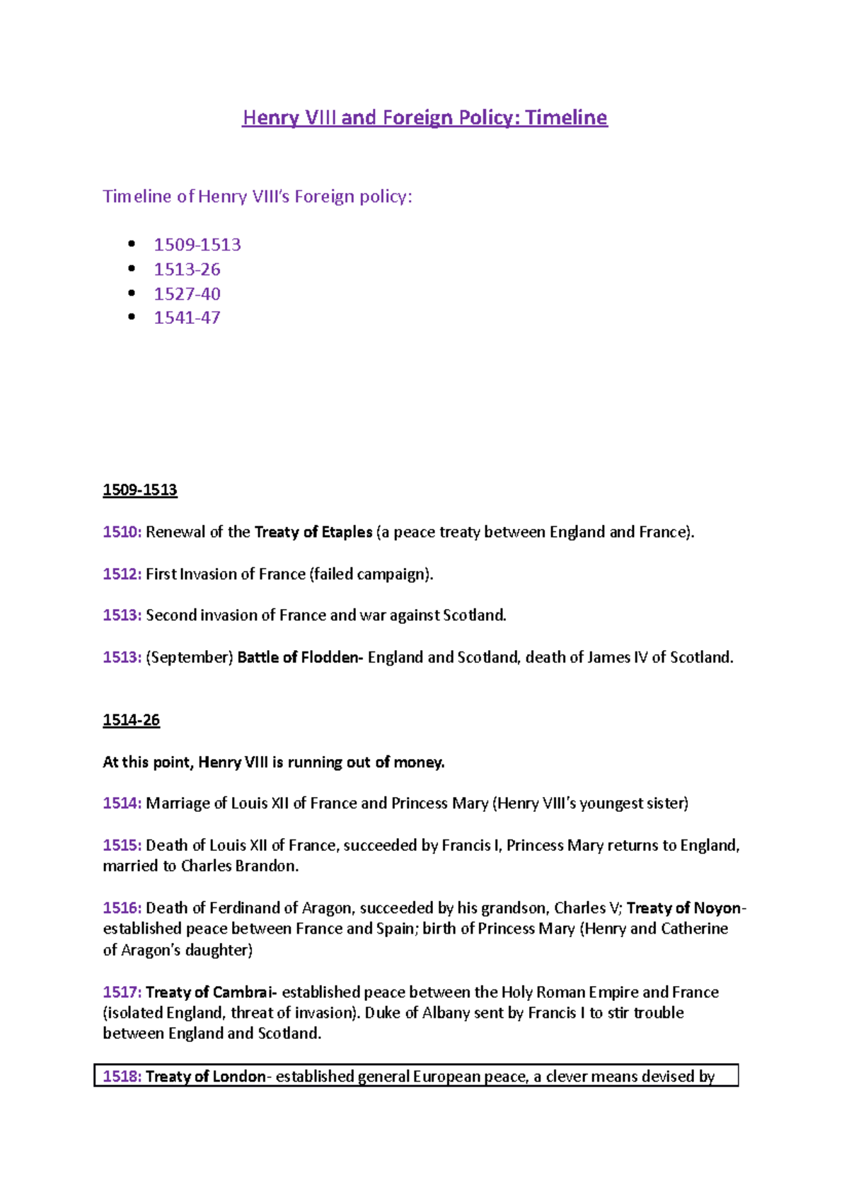 Henry viii foreign policy timeline - Henry VIII and Foreign Policy ...