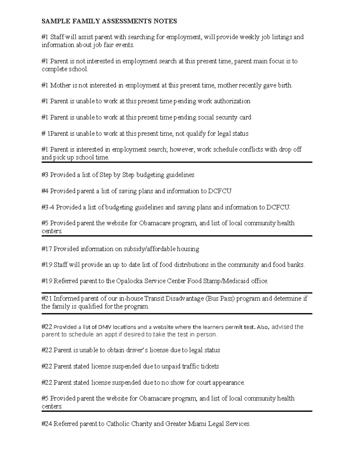 Notes for assessments - Note - SAMPLE FAMILY ASSESSMENTS NOTES #1 Staff ...