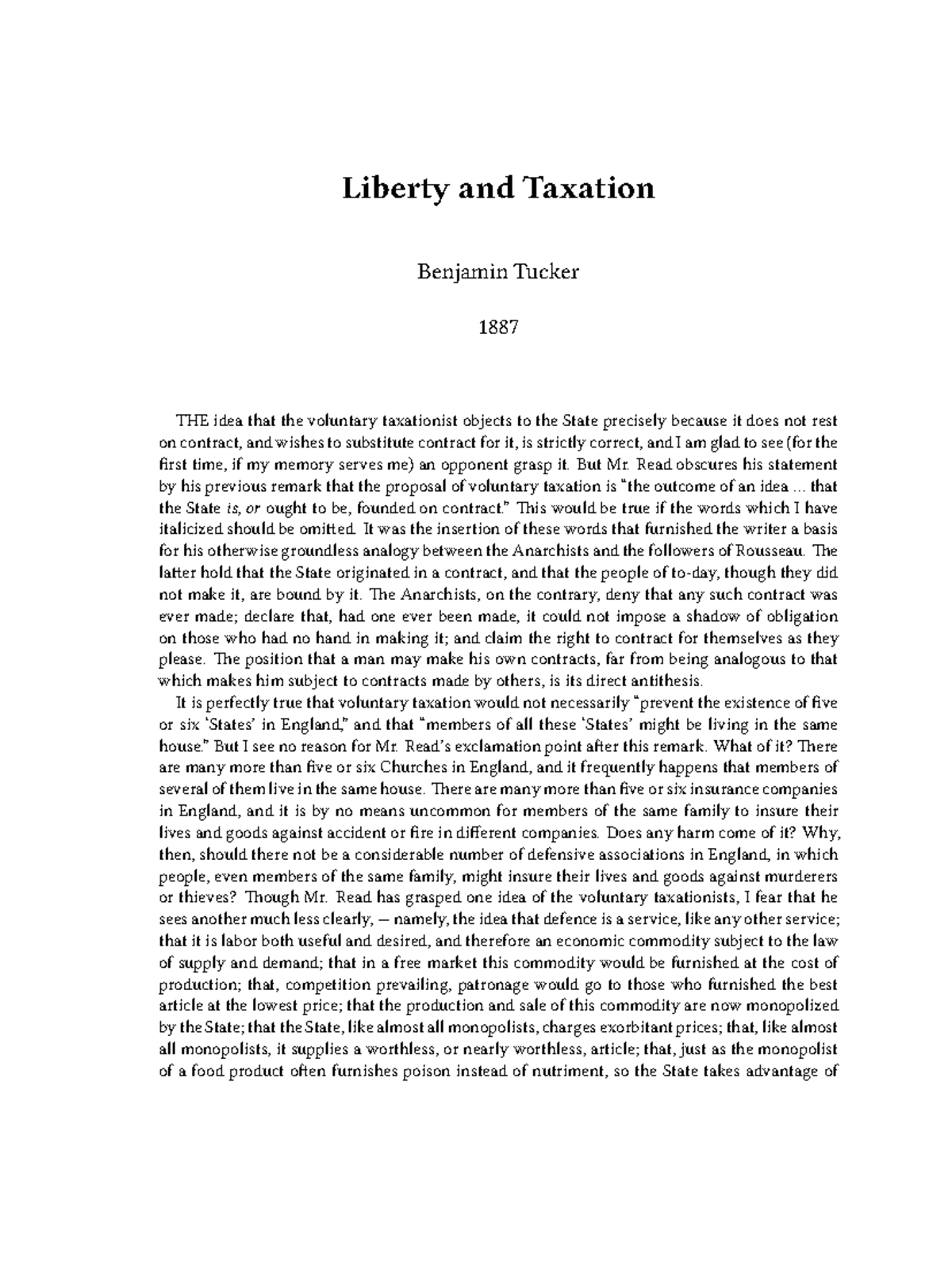 Benjamin tucker liberty and taxation - Liberty and Taxation Benjamin ...