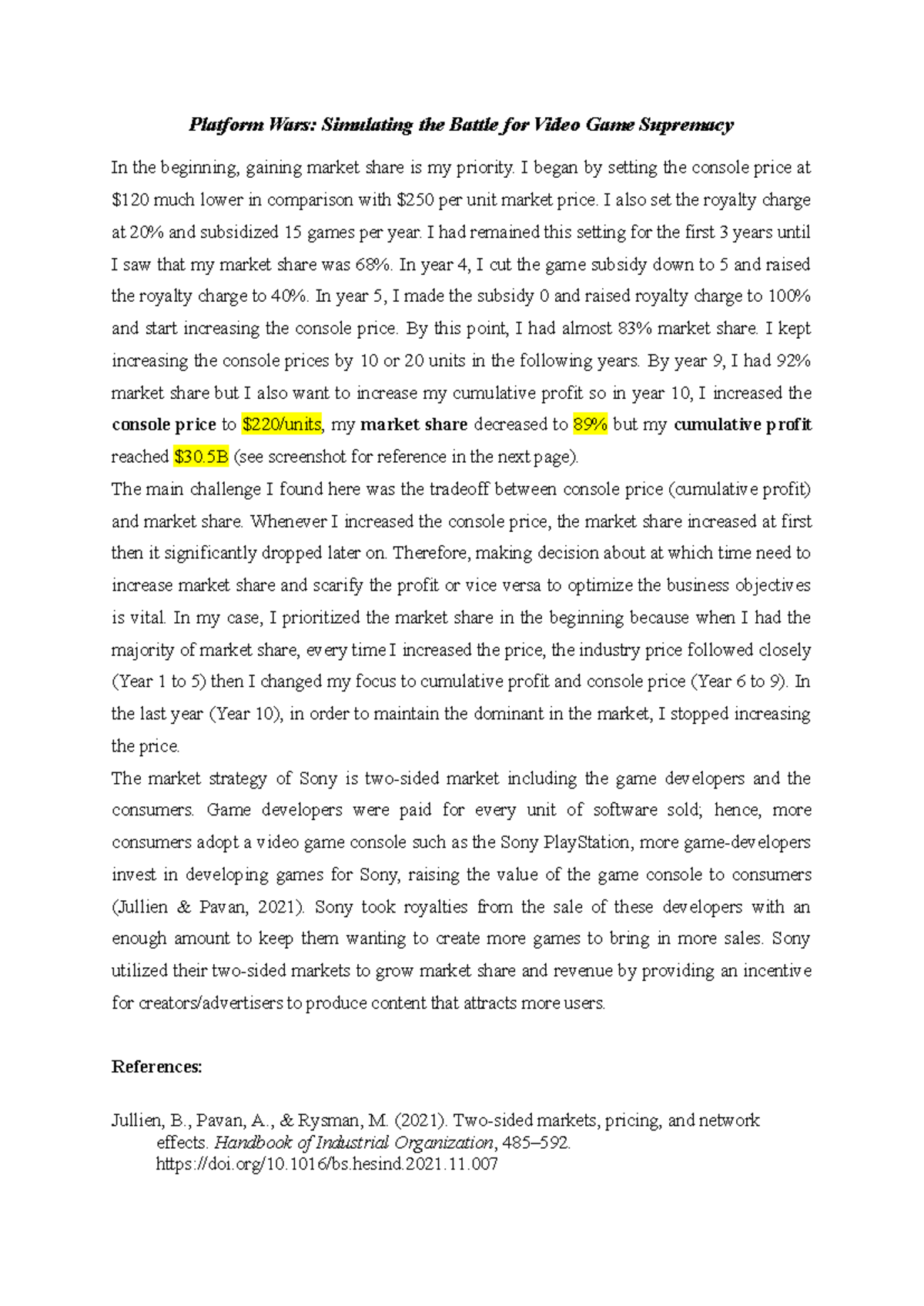 Simulation game Reflection - Platform War - Platform Wars: Simulating ...