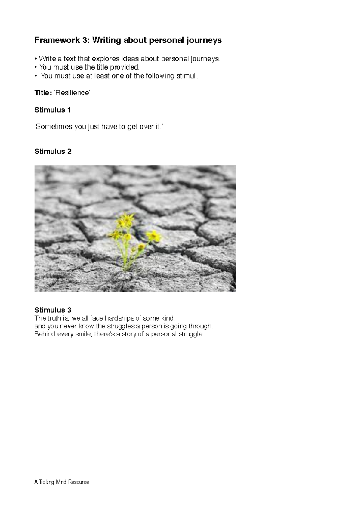 Prompt Sheet 6 Resilience - Framework 3: Writing about personal ...
