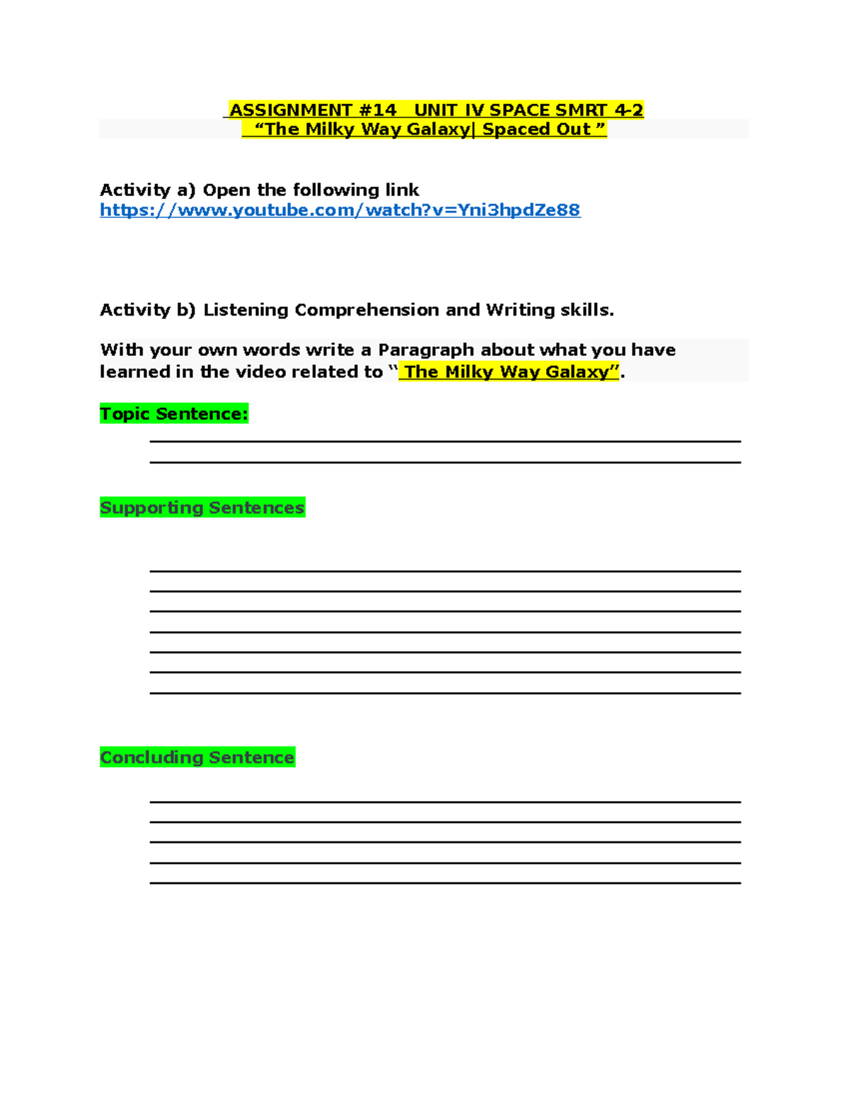 Assignment #14 THE Milky WAY Galaxy - ASSIGNMENT #14 UNIT IV SPACE SMRT ...