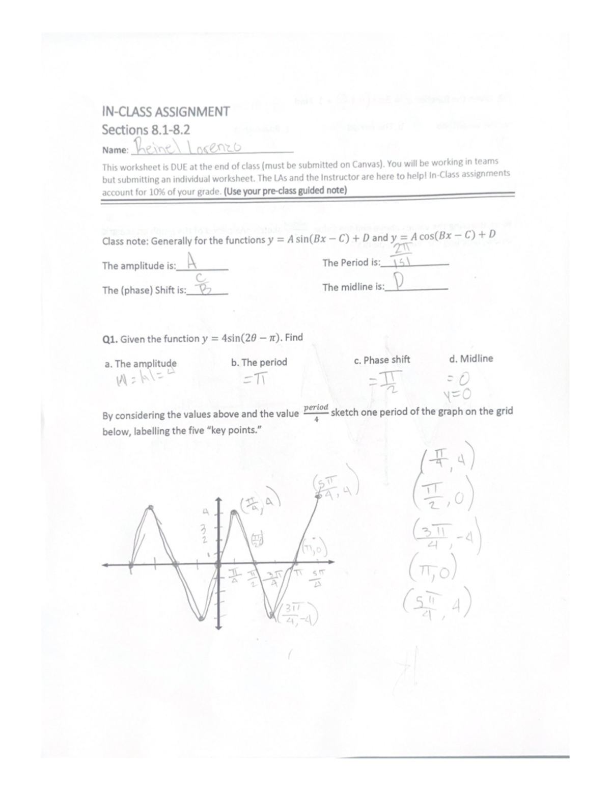 WEEK 9 Inclass - Week 9 - ASSIGNMENT Sections Name: Reinel Lorenzo This worksheet is DUE at the ...