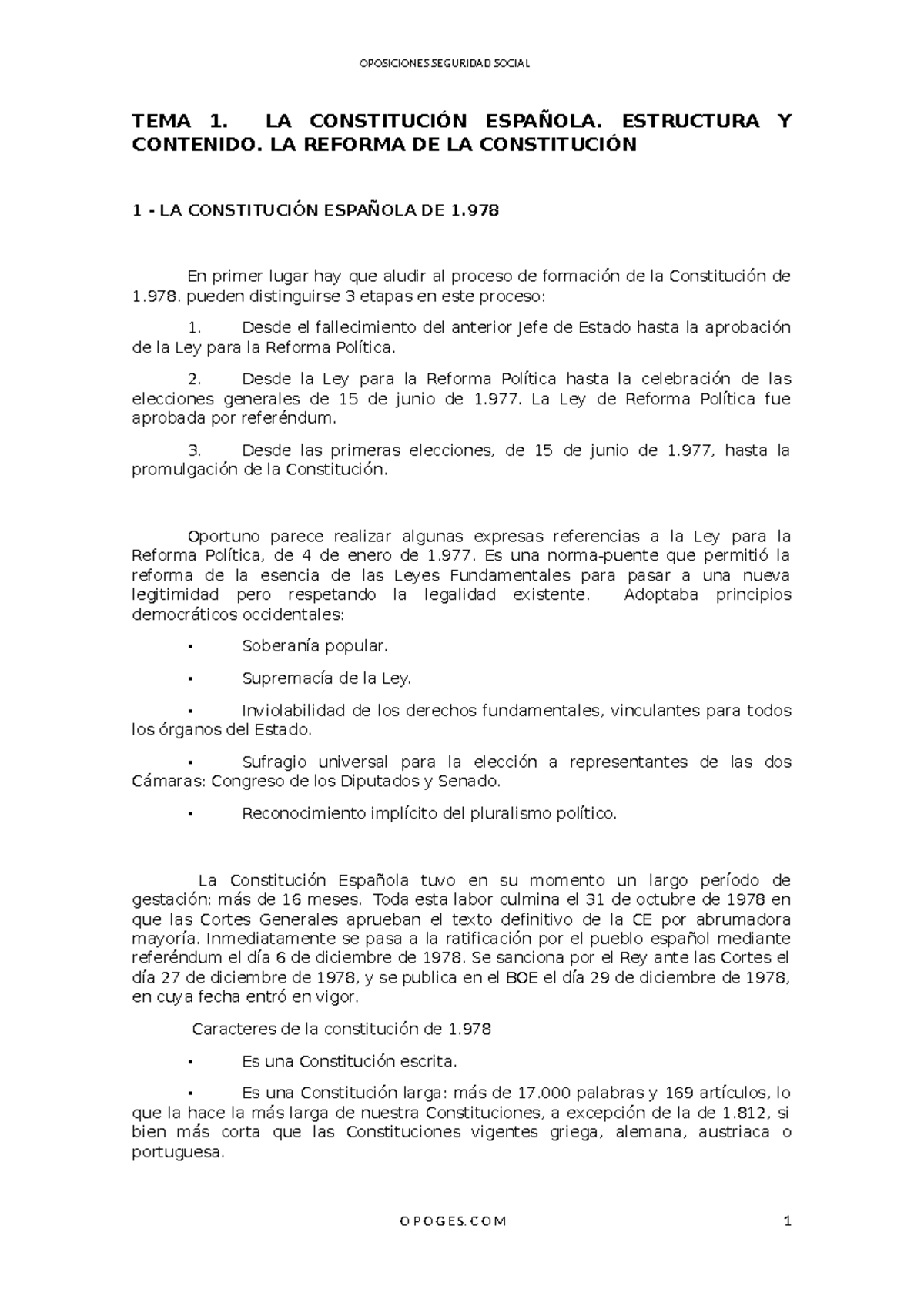 TEMA 1 LA CONSTITUCIÓN ESPAÑOLA. ESTRUCTURA Y CONTENIDO. LA REFORMA DE LA CONSTITUCIÓN - TEMA 1 ...