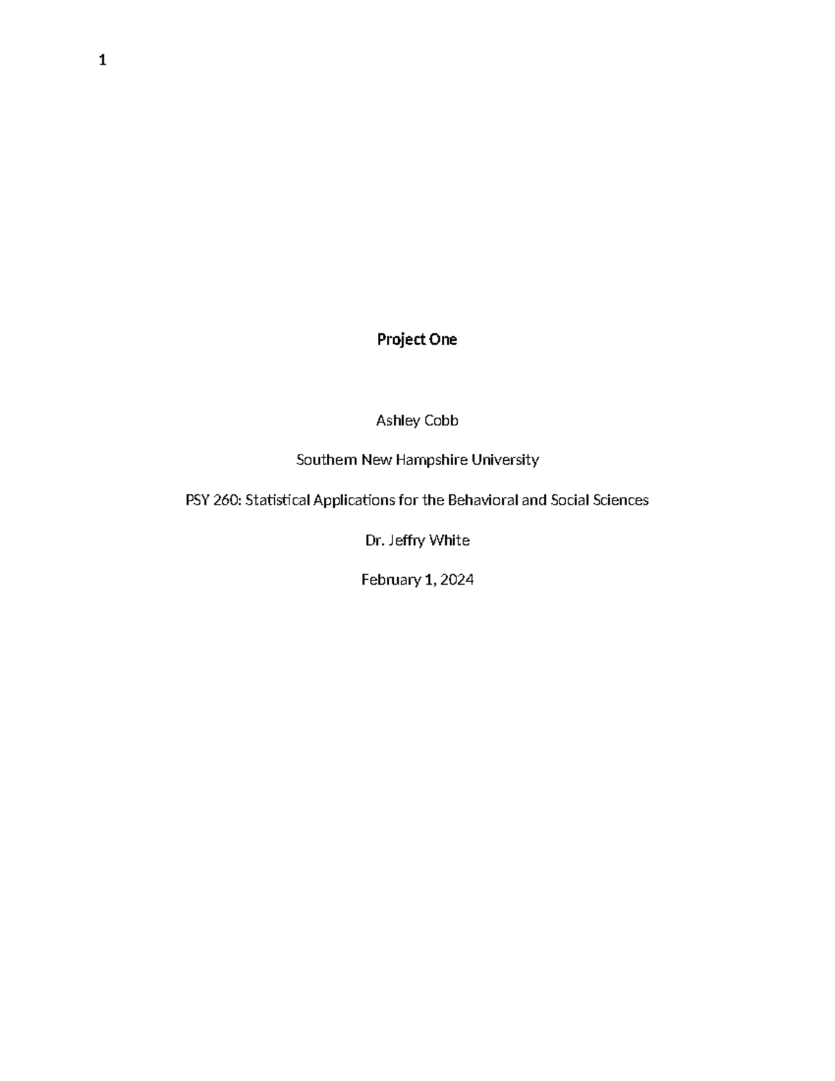 PSY260 Project One - Project One Ashley Cobb Southern New Hampshire ...