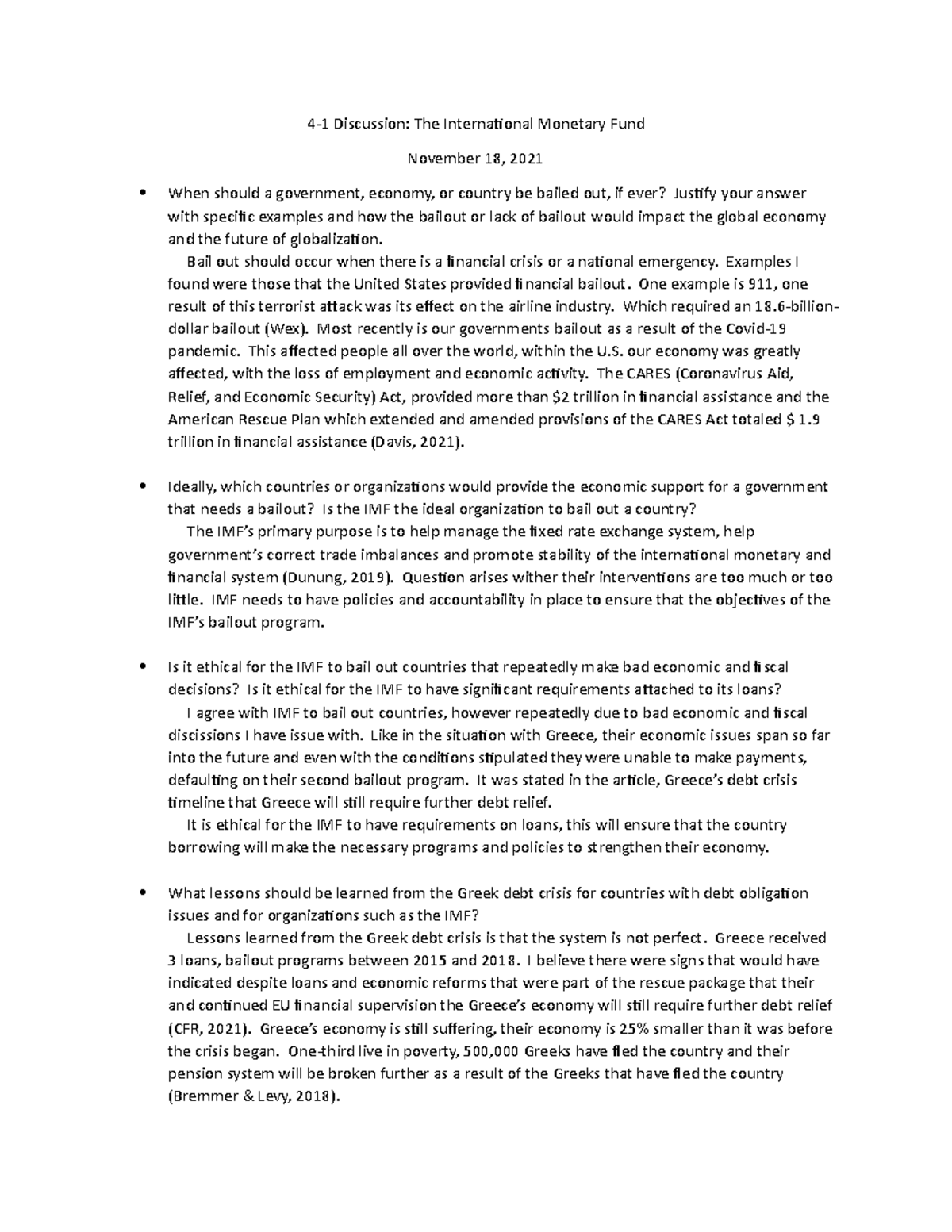 4-1 Discussion ; THE International Monetary FUND - 4-1 Discussion: The International Monetary ...