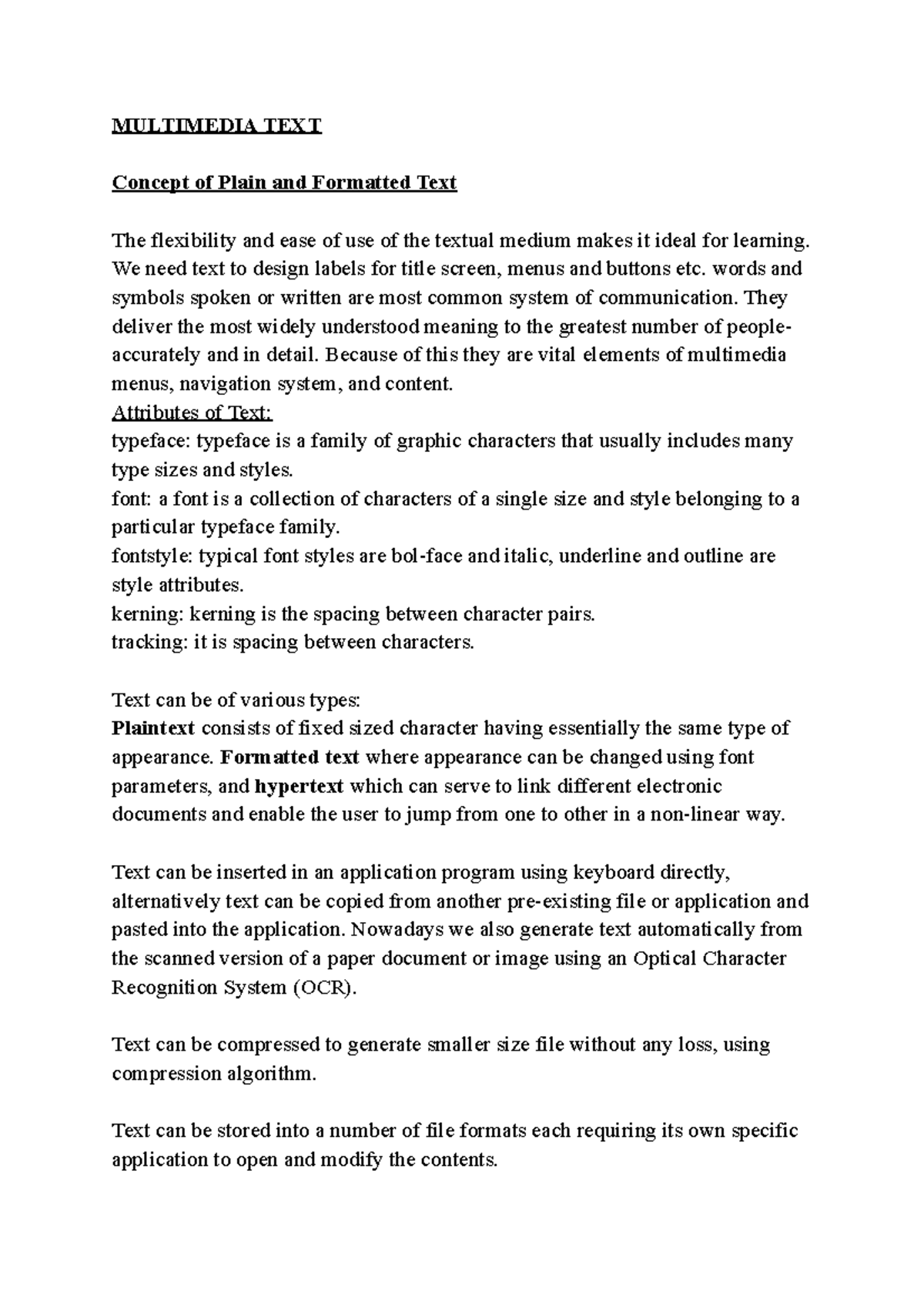 Unit3.1 Multimedia TEXT - MULTIMEDIA TEXT Concept of Plain and ...