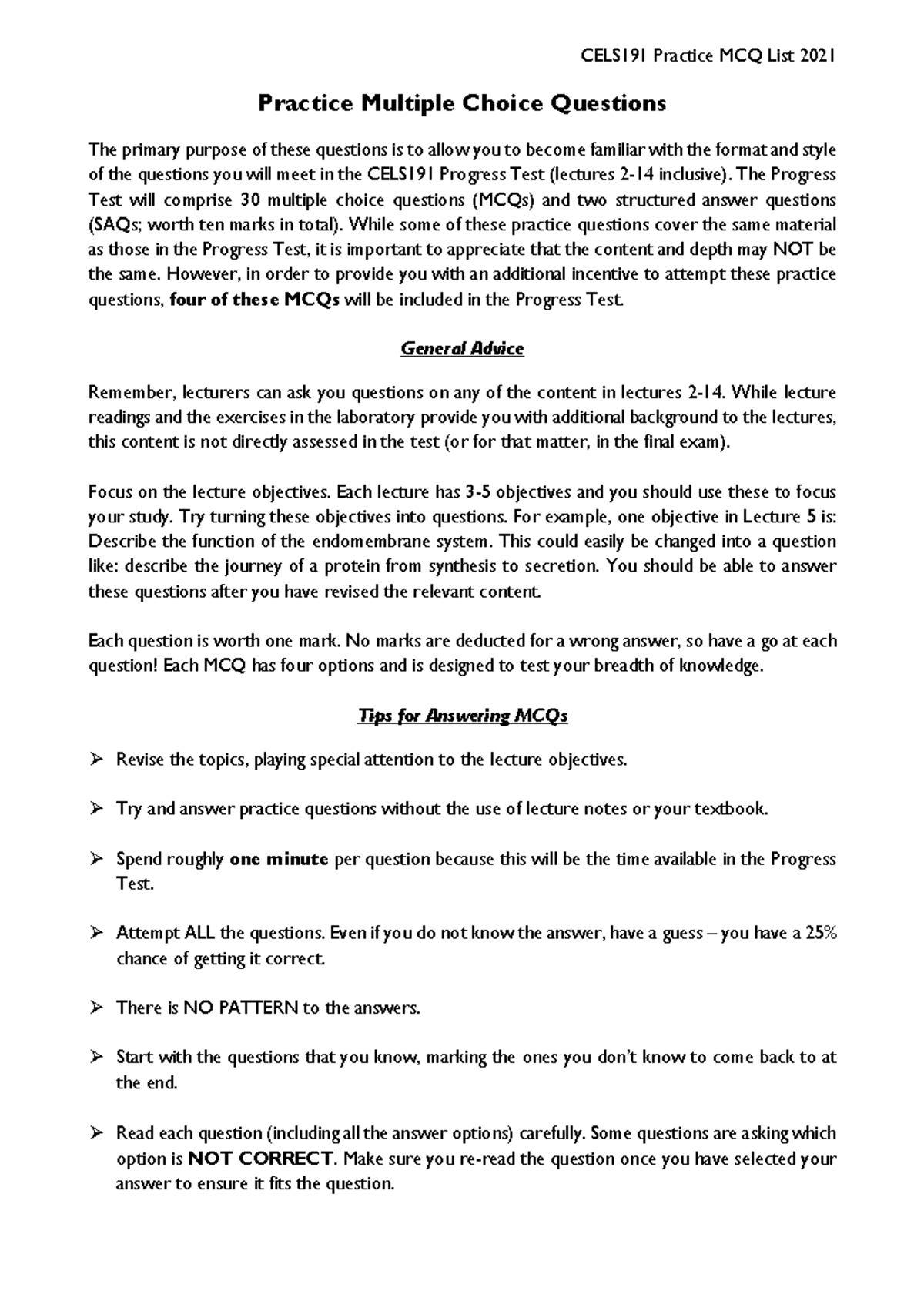 Practice Questions - Practice Multiple Choice Questions The primary ...