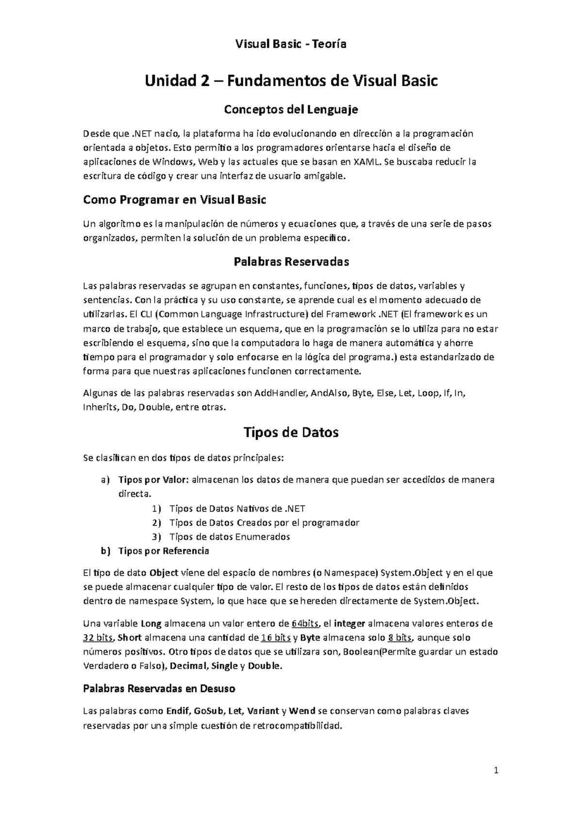 Resumen Unidad 2 y 3 Visual Basic - Visual Basic Unidad 2 Fundamentos de Visual Basic Conceptos ...