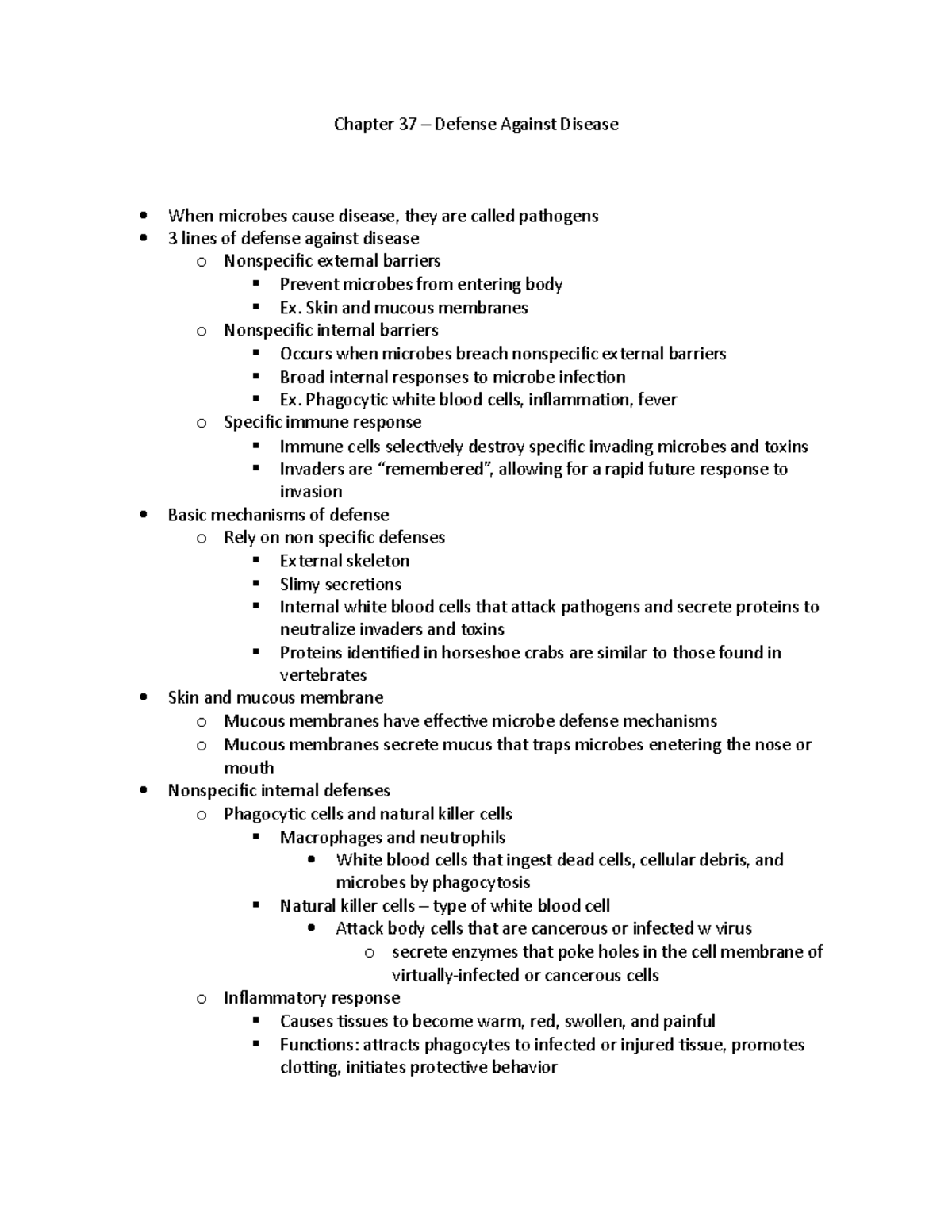 Chapter 37 - Defense Against Disease - Chapter 37 – Defense Against ...