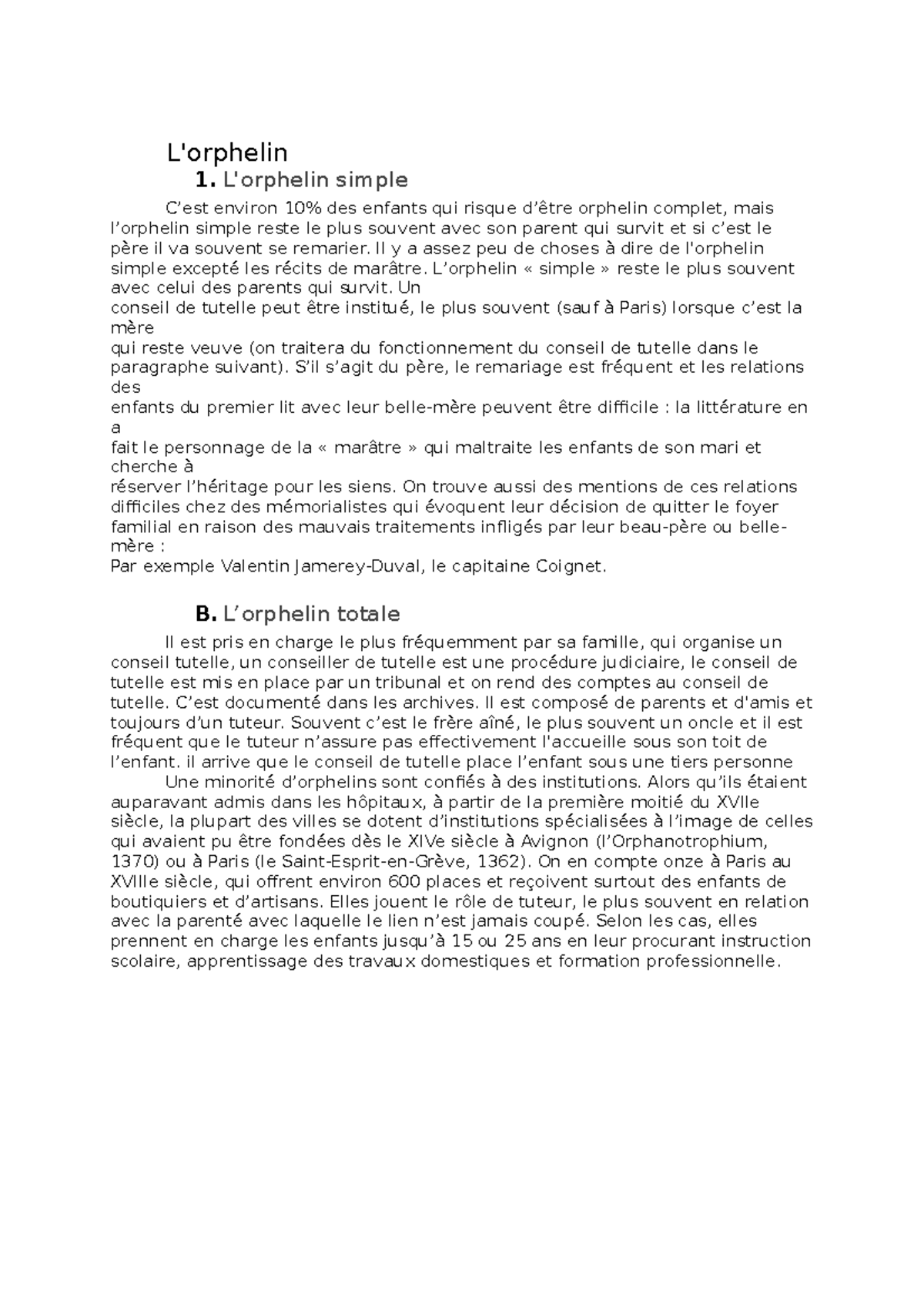 L'orphelin - Notes de cours Toute l'année - L'orphelin 1. L'orphelin ...