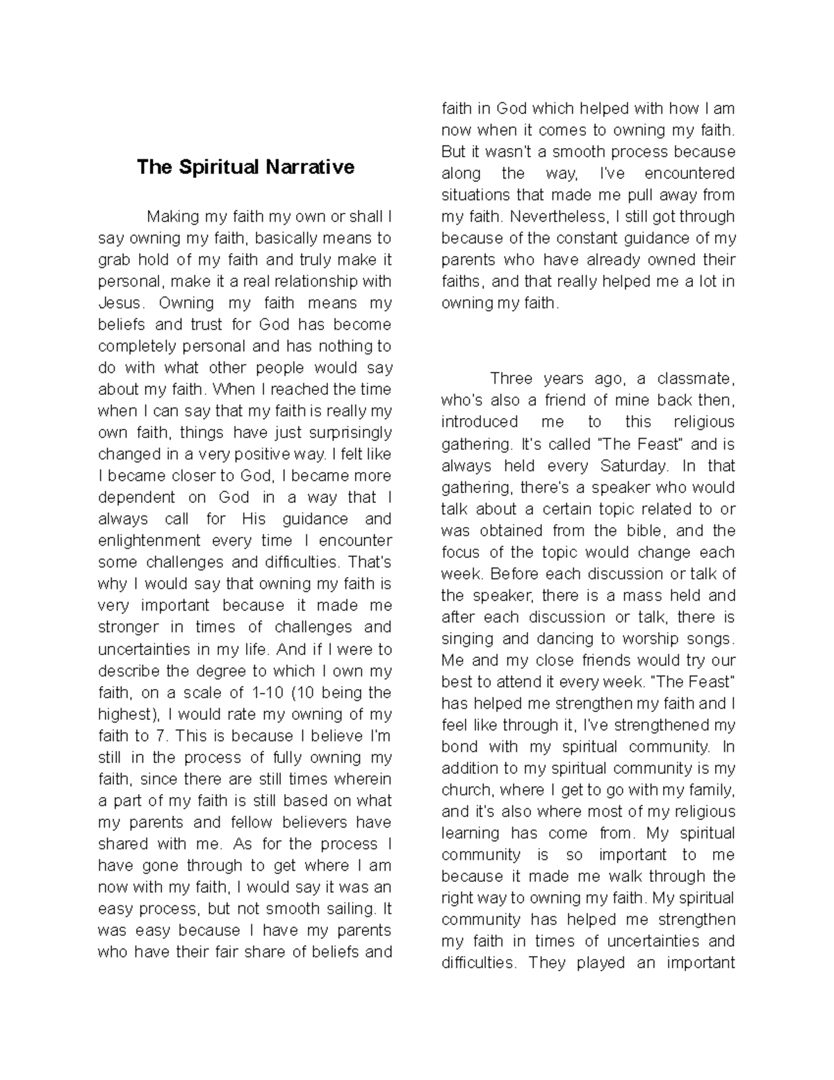 Re Ed - Narrative - The Spiritual Narrative Making my faith my own or ...