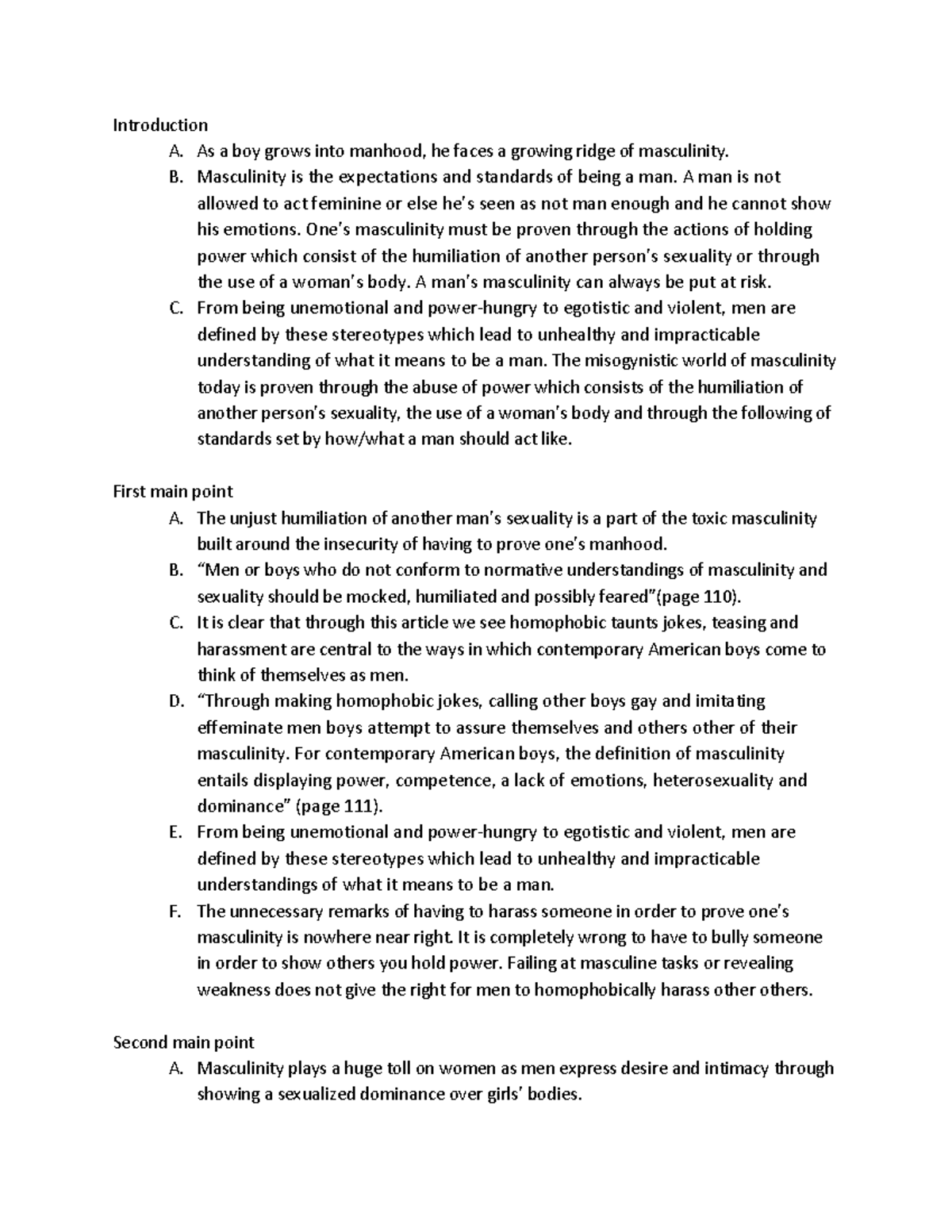 Essay Ouline - Emelyn Saavedra - Introduction A. As a boy grows into ...