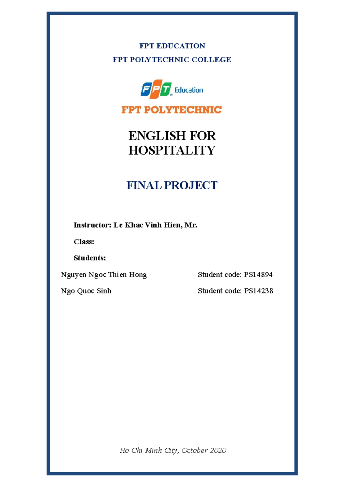 EHO Finalproject - gdfg - FPT EDUCATION FPT POLYTECHNIC COLLEGE ENGLISH ...