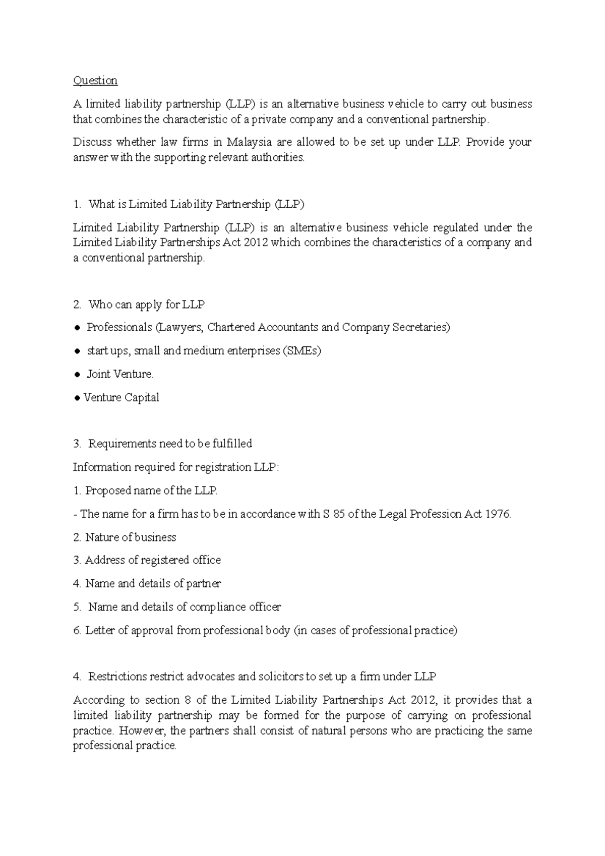 Tutorial 1 Professional Practice - Question A limited liability ...