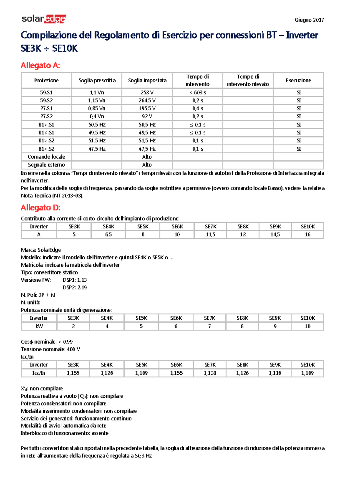 Compilazione del Regolamento di Esercizio per connessioni BT – Inverter ...