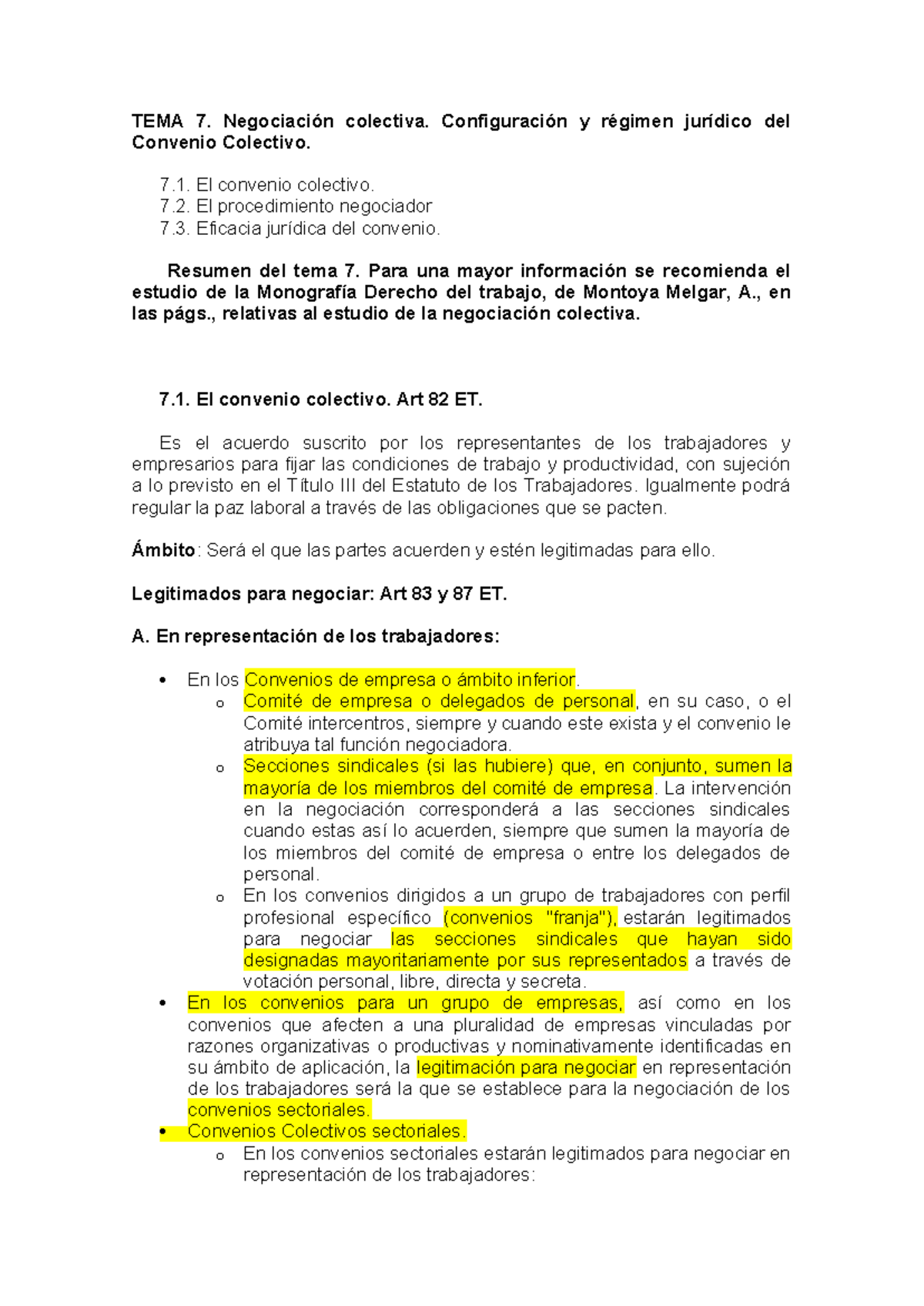 Tema 7. Negociación Colectiva. Convenio Colectivo(1) - TEMA 7. Negociación colectiva ...