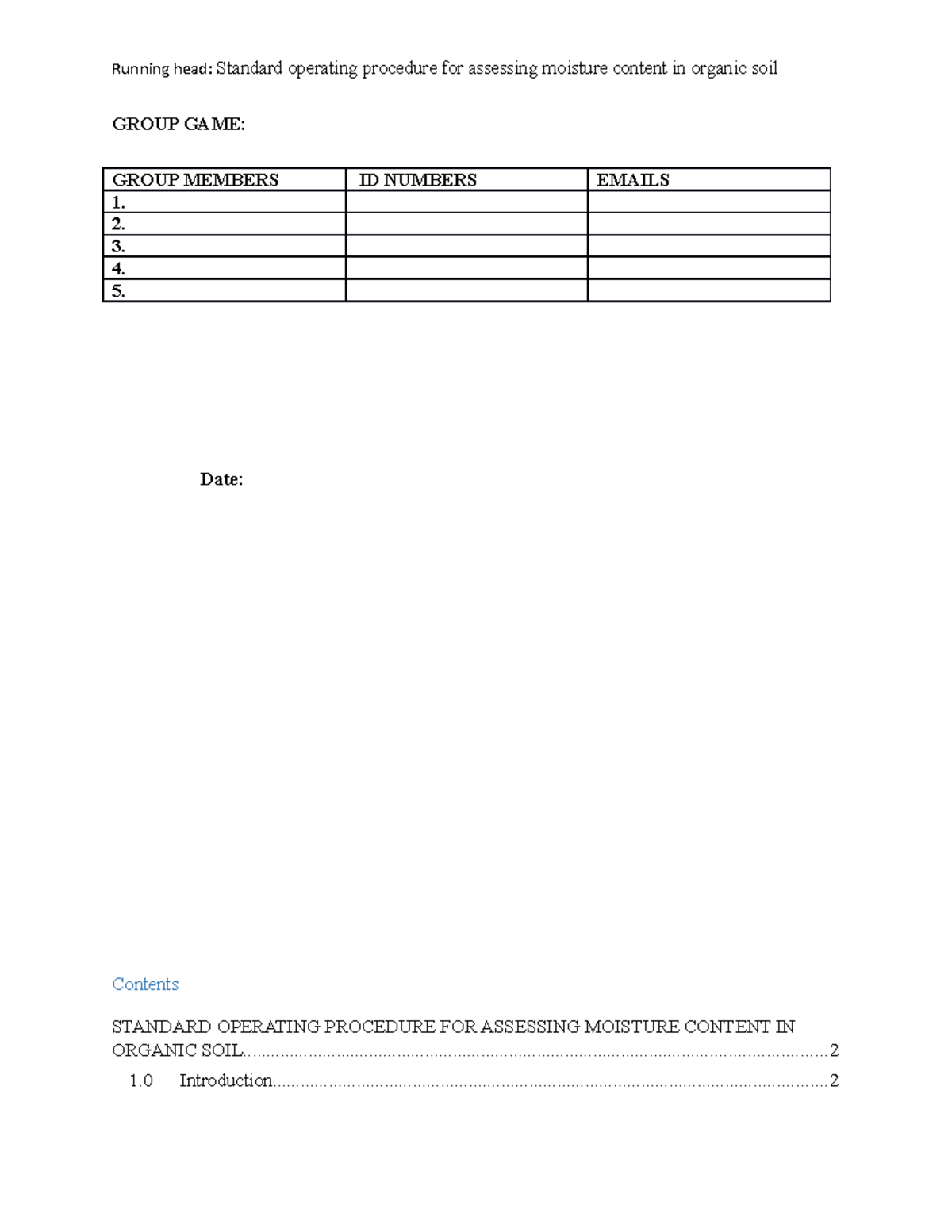 Standard operating procedure - 2. 3. 4. 5. Date: Contents STANDARD ...