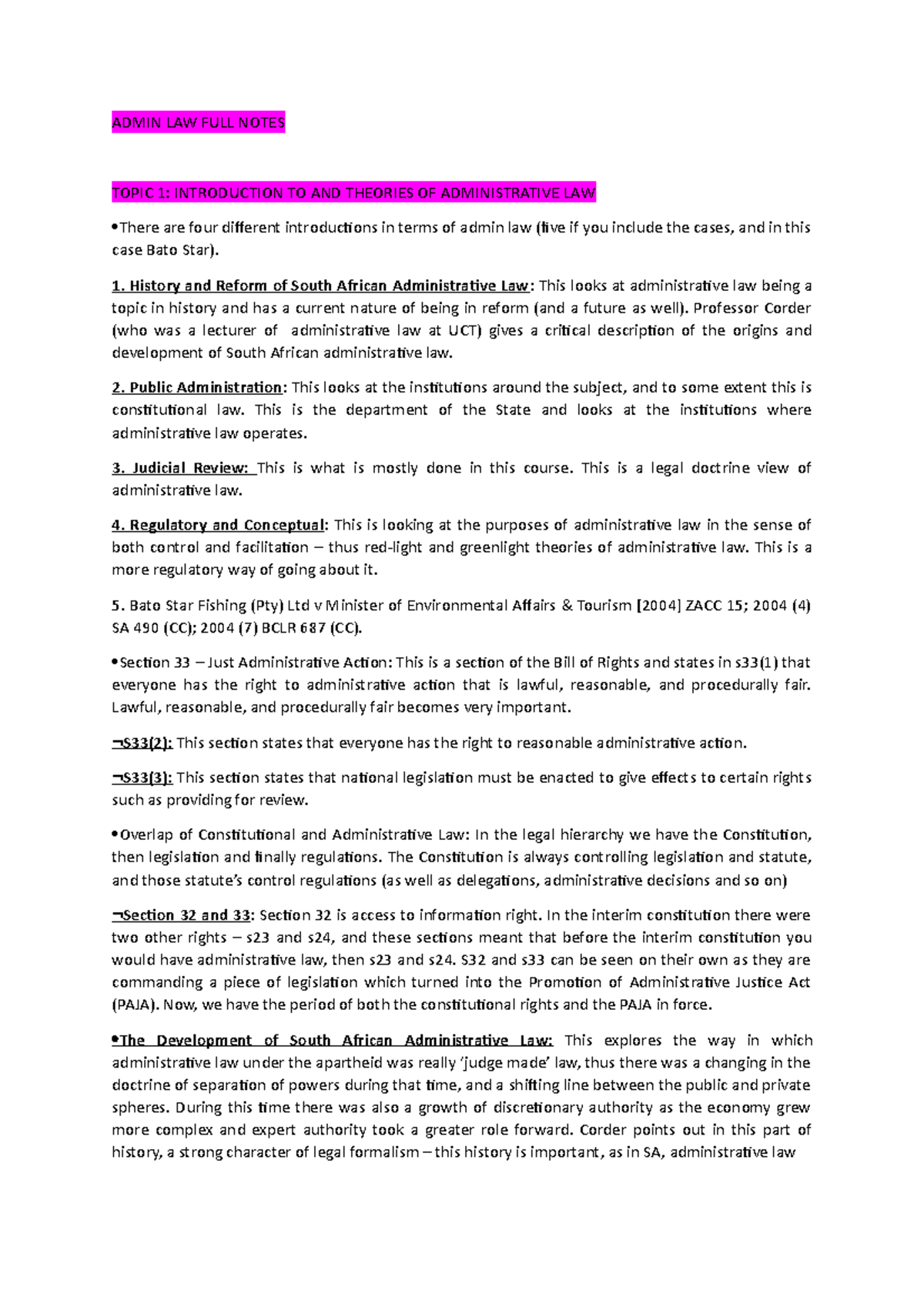 Admin LAW FULL Notes 1-7 - ADMIN LAW FULL NOTES TOPIC 1: INTRODUCTION ...