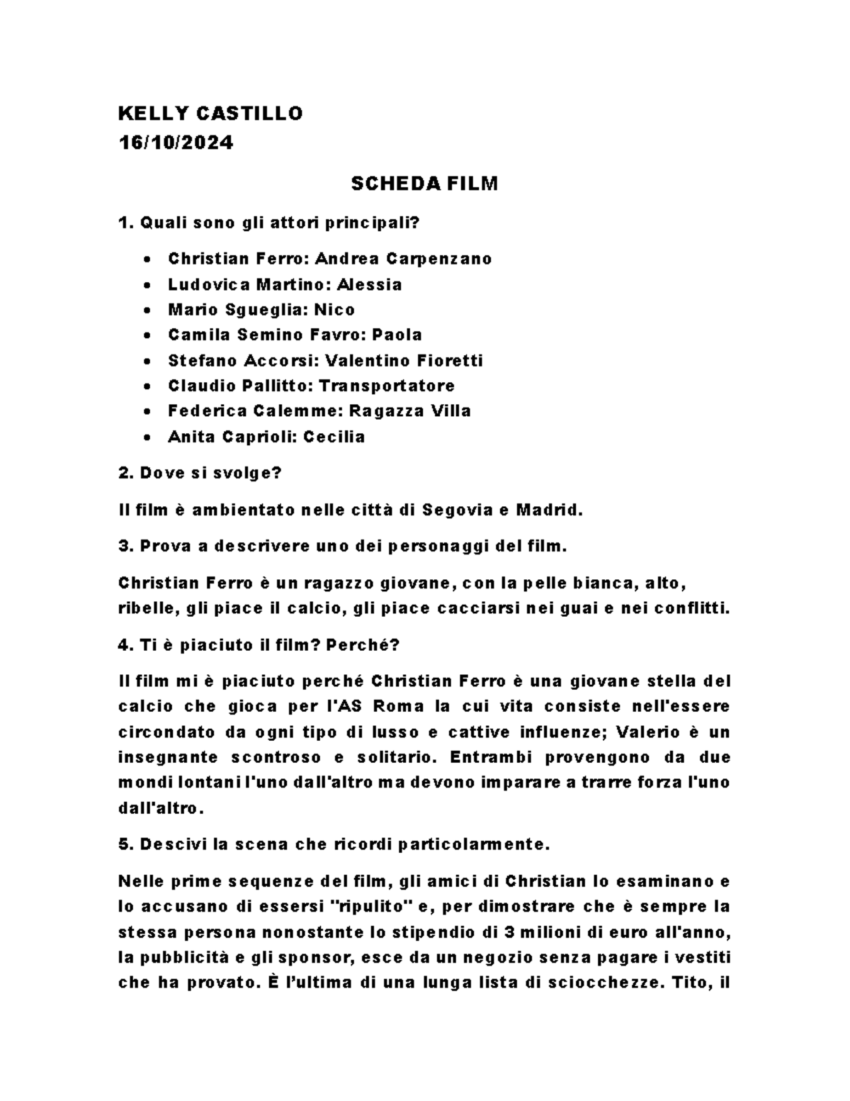 Scheda FILM Kelly Castillo - KELLY CASTILLO 16/10/ SCHEDA FILM Quali ...