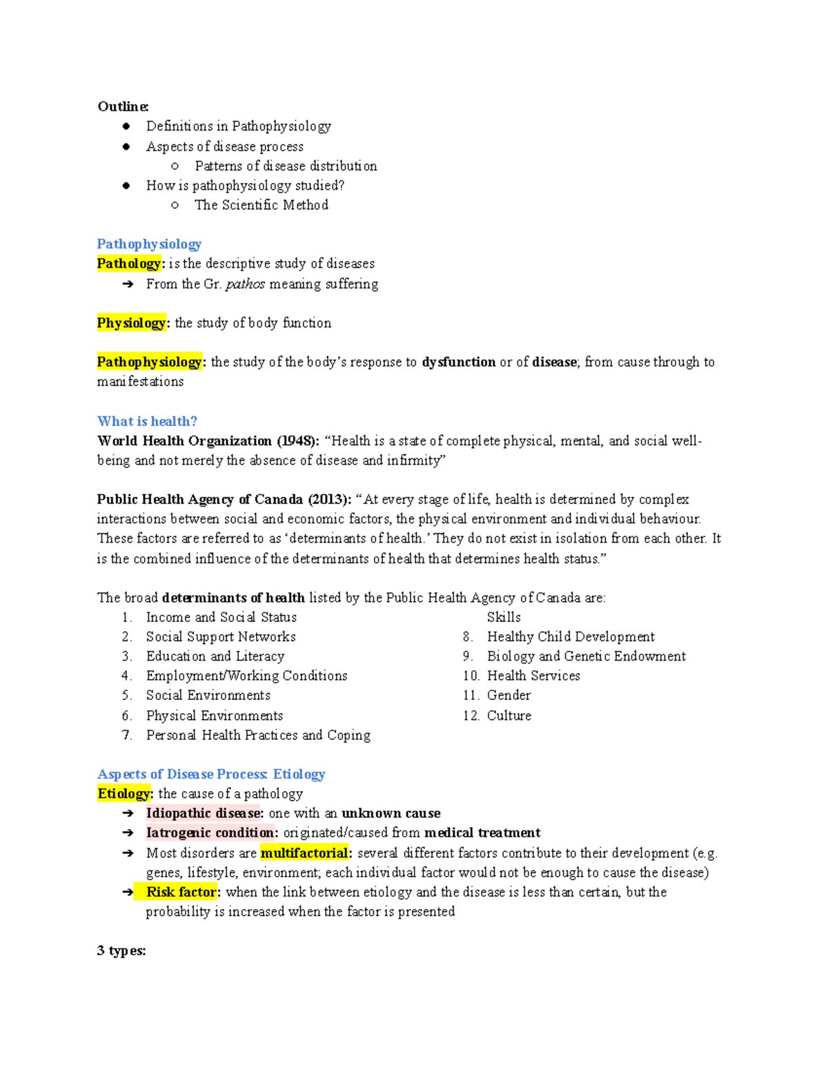 Chapter 1 (M1) Introduction to Pathophysiology - Outline: Definitions ...