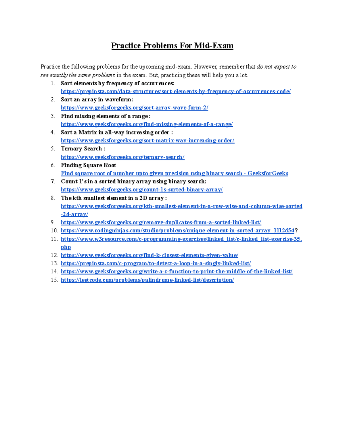 Practice Problems For Mid-Exam - Practice Problems For Mid-Exam Practice the following problems ...