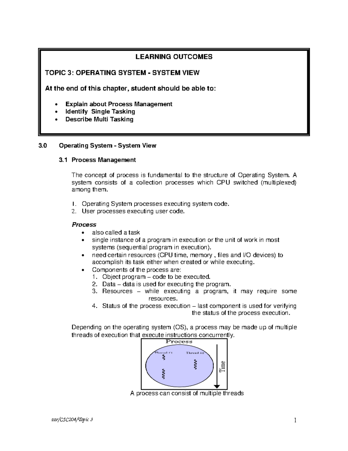 Topic 3 - csc204 - zzr/CSC204/Topic 3 3 Operating System - System View 3 Process Management The ...