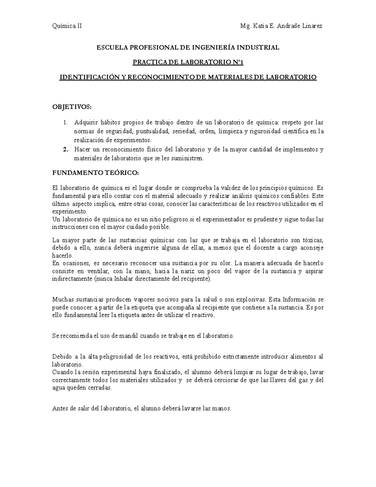 GUIA DE Laboratorio NÂ° 1 Quimica II- 2023 - II - EPII - Química II Mg ...