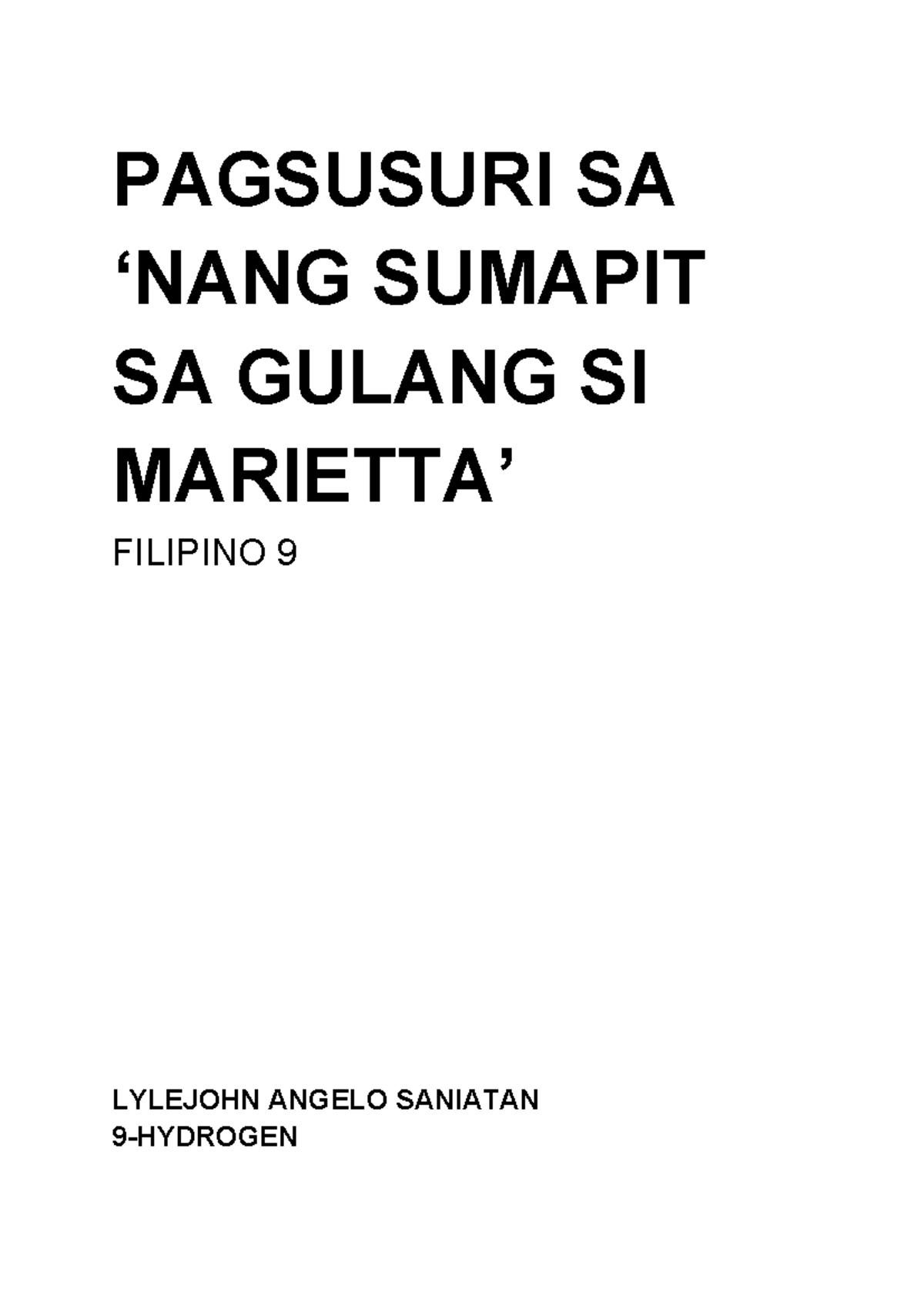 Pagsusuri SA ‘NANG Sumapit SA Gulang SI Marietta’ - PAGSUSURI SA ‘NANG ...