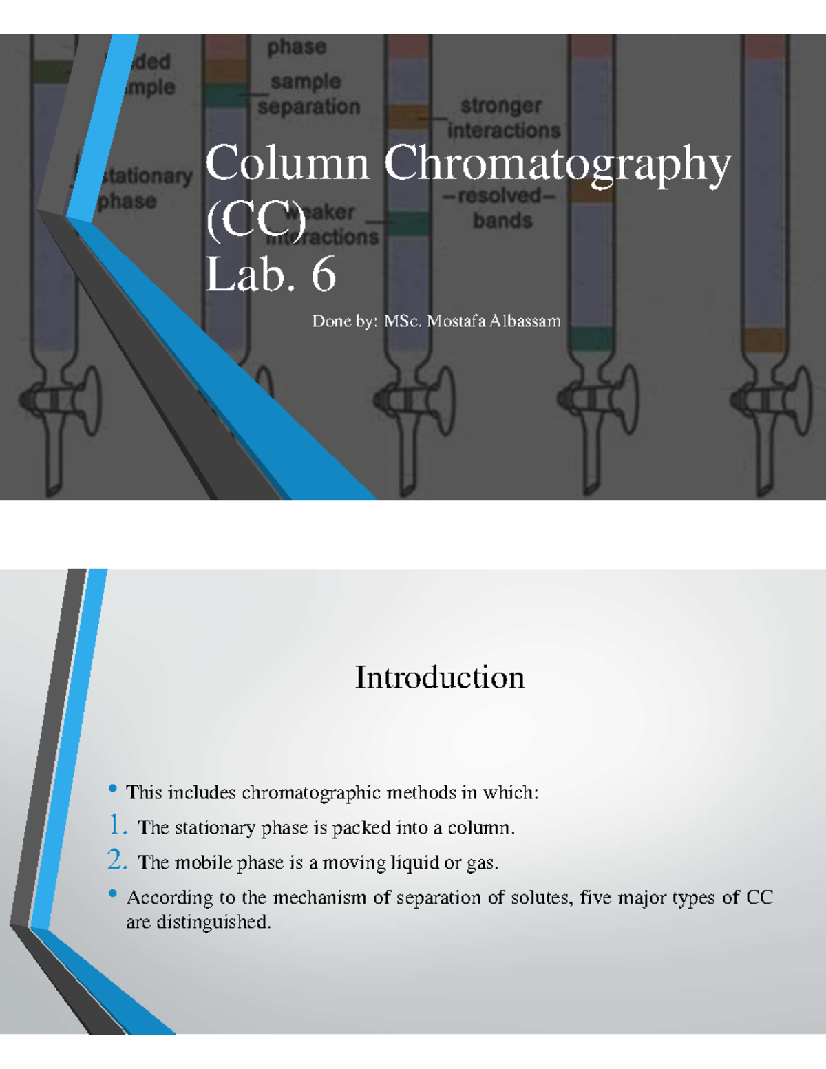 Column Chromatography - Column Chromatography (CC) Lab. 6 Done by: MSc ...