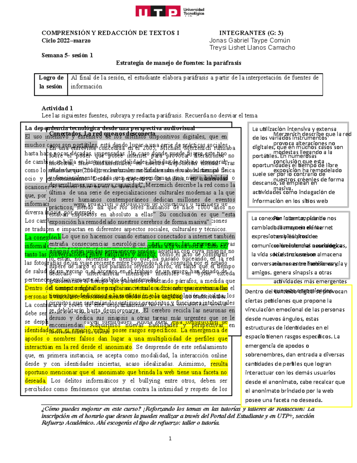 S05.s1 La paráfrasis como estrategia de manejo de información (material) marzo 2022 ...