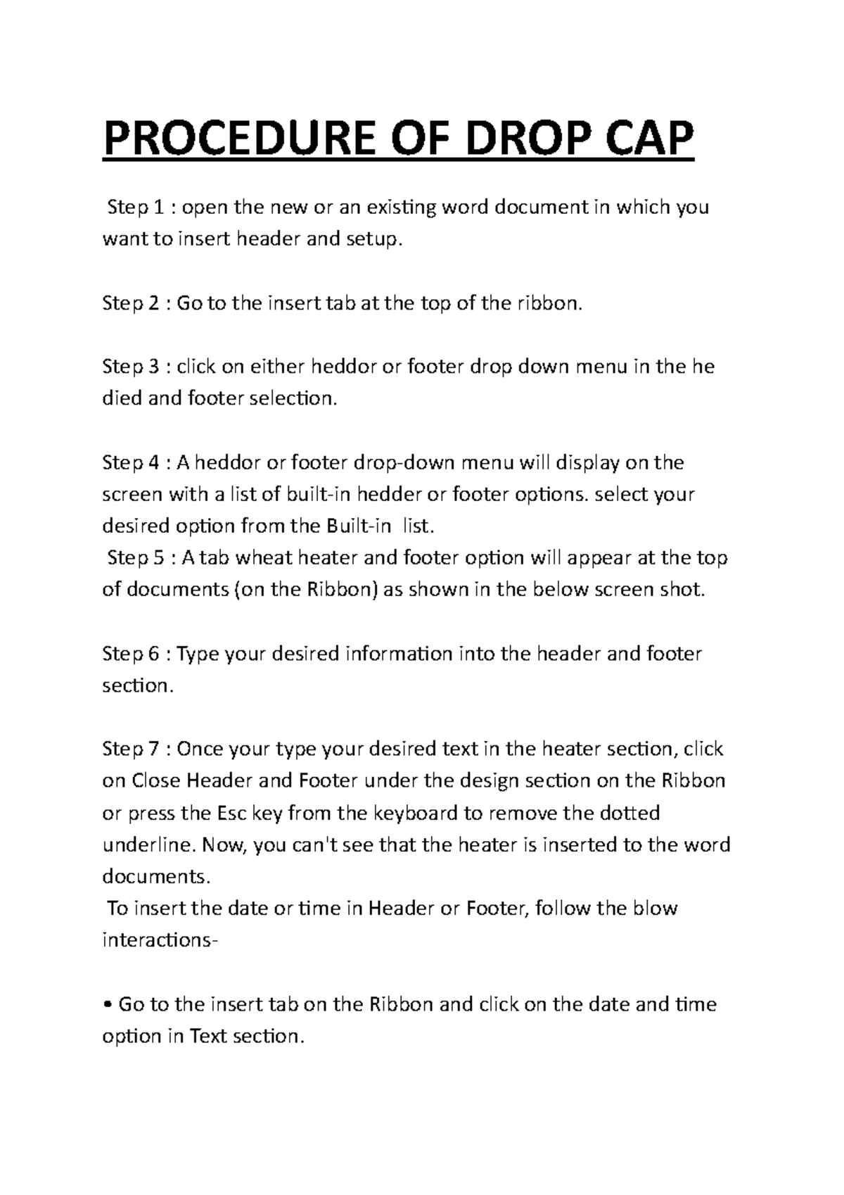 Procedure OF DROP CAP - its help me in practice - PROCEDURE OF DROP CAP ...