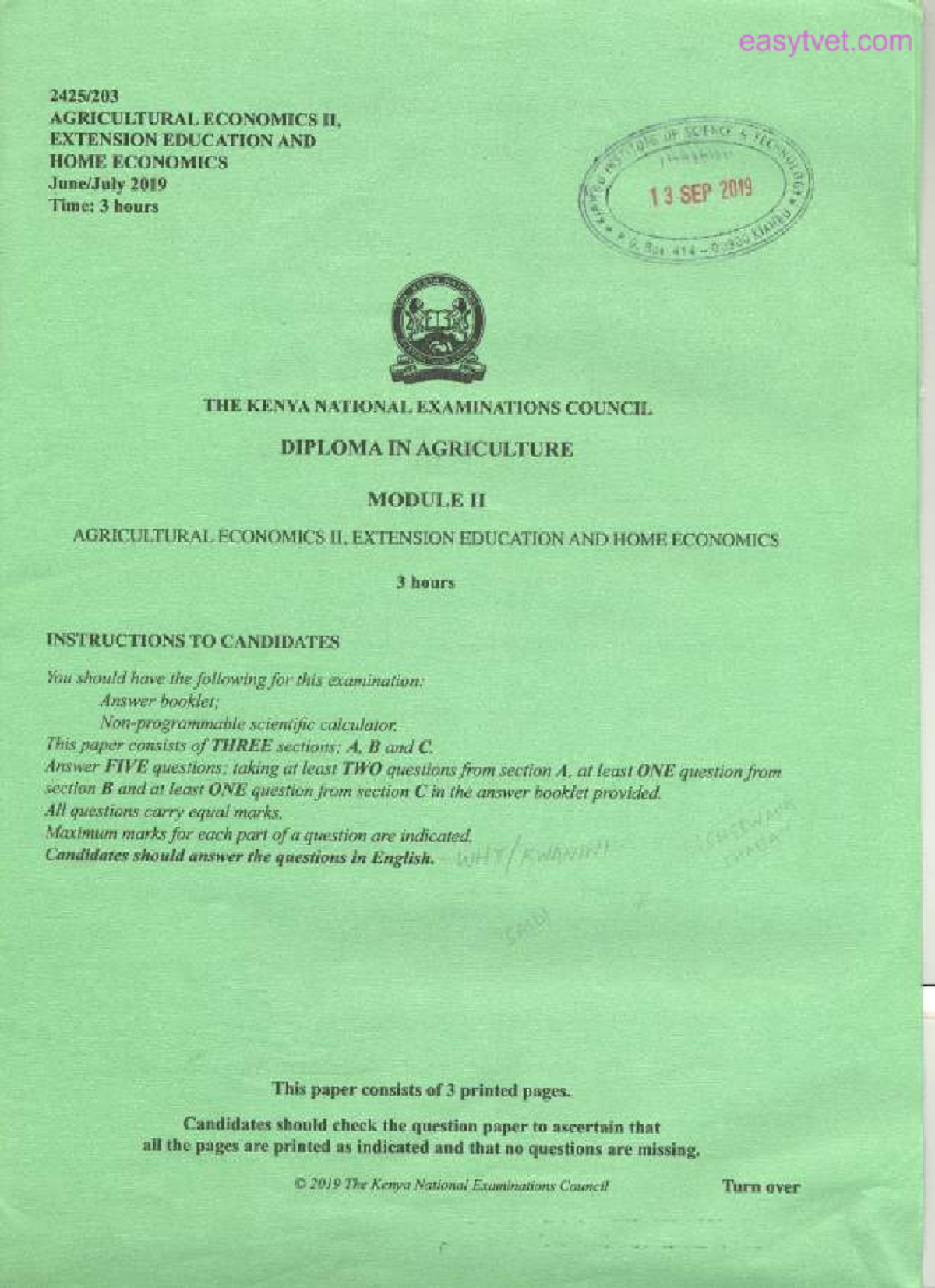 2019 july - Revision - easytvet AGRICULTURAL ECONOMICS II, EXTENSION ...