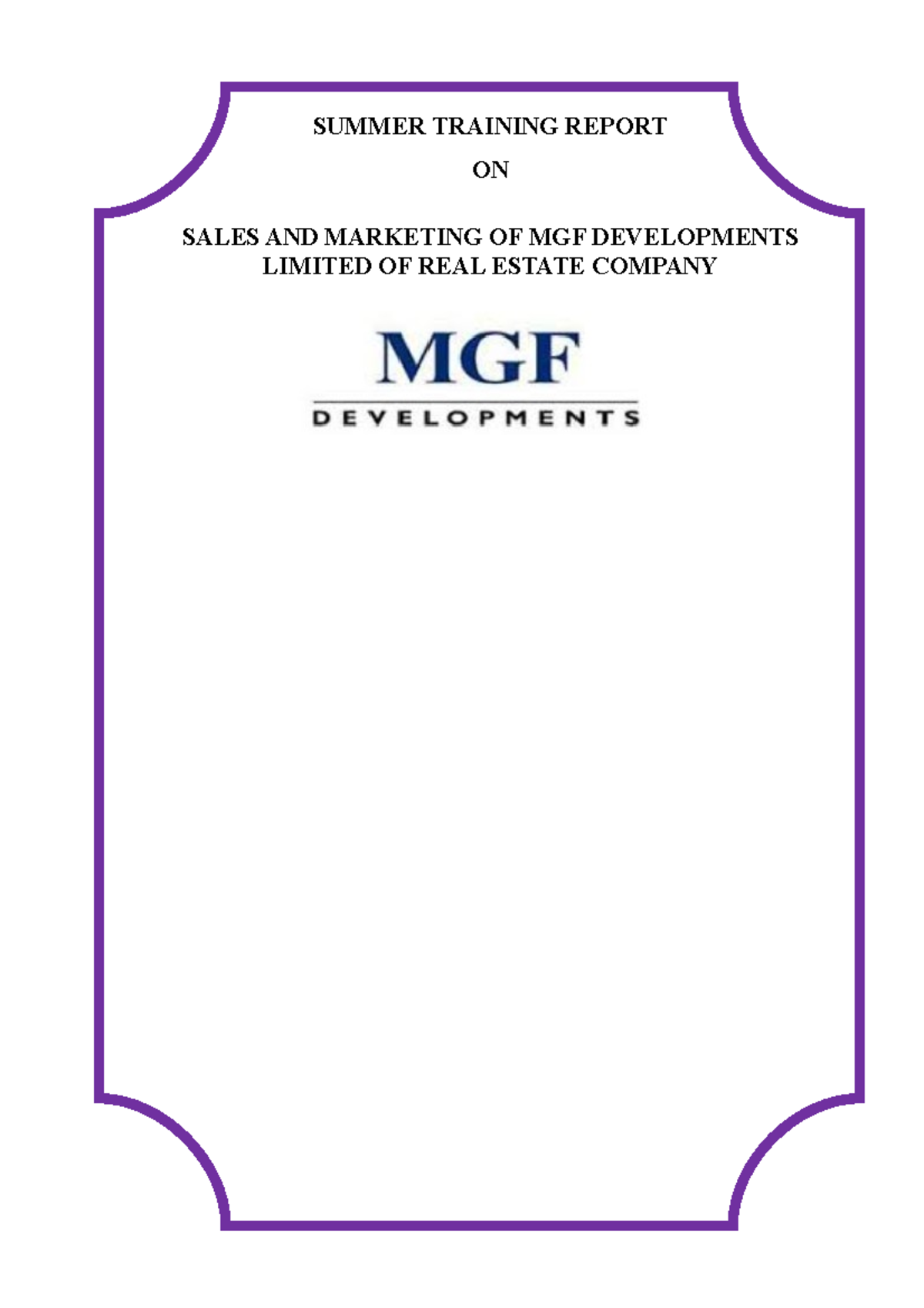 Sales AND Marketing OF MGF Developments Limited OF REAL Estate Company ...