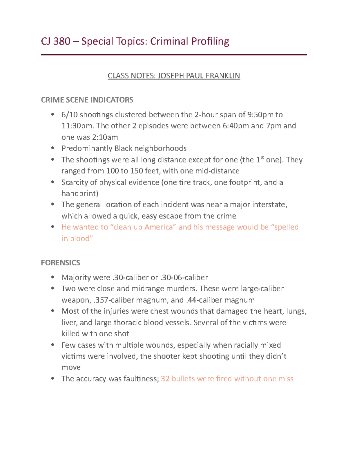 CJ 380 - Joseph Paul Franklin - CJ 380 – Special Topics: Criminal ...
