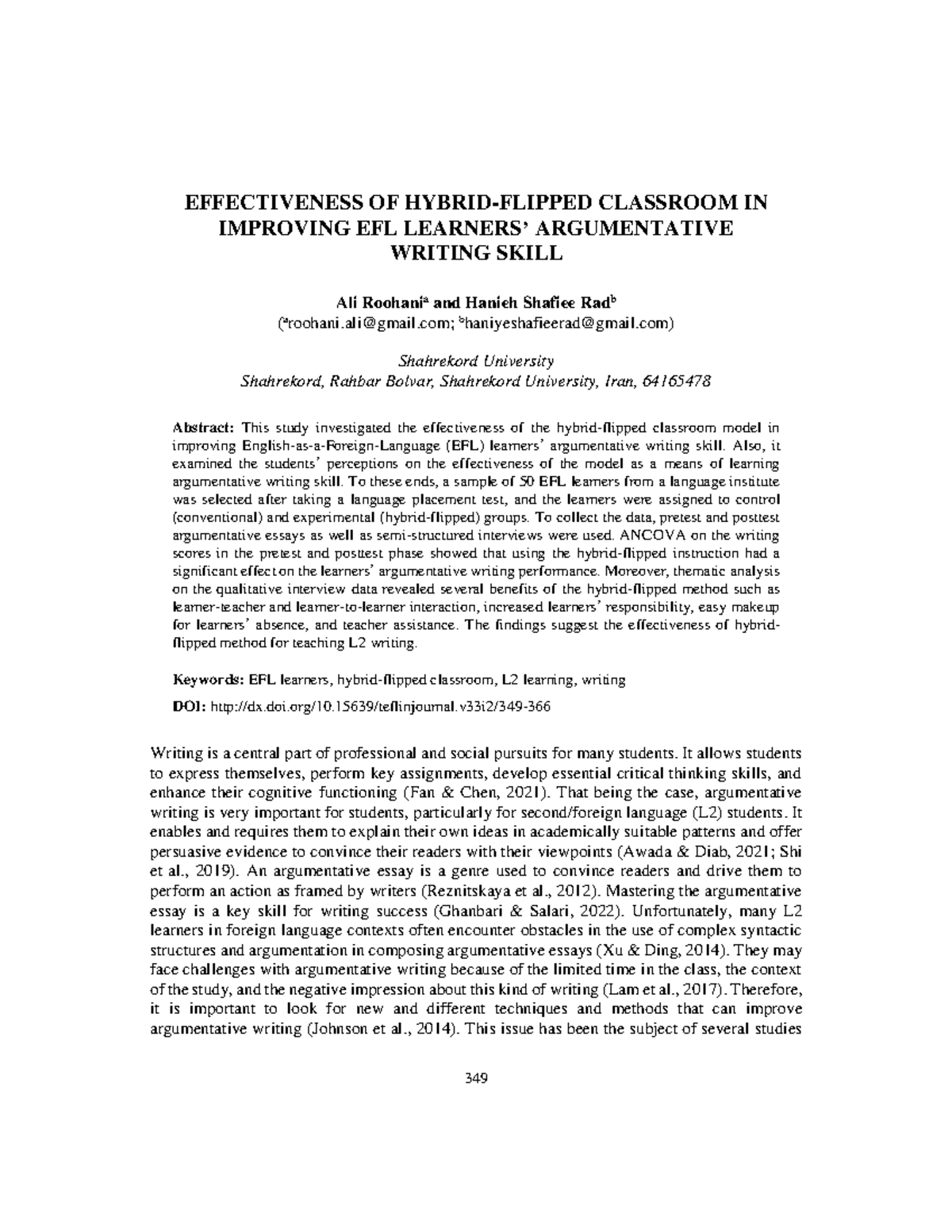 Effectiveness OF Hybrid- Flipped Classroom IN Improving EFL Learners’ Argumentative Writing ...