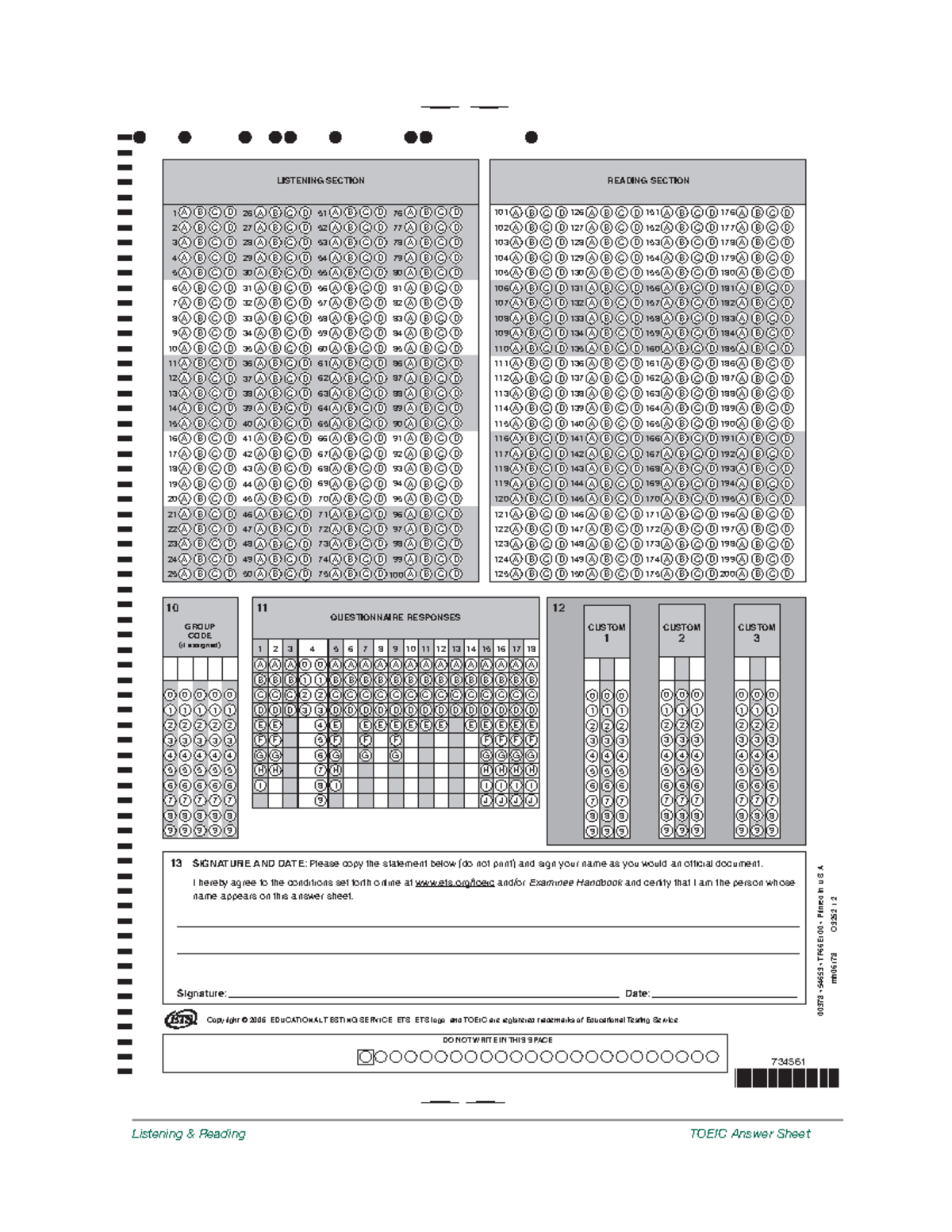 Answer-sheet-toeic - ghi nhan - Listening & Reading 0 1 2 3 4 5 6 7 8 9 ...