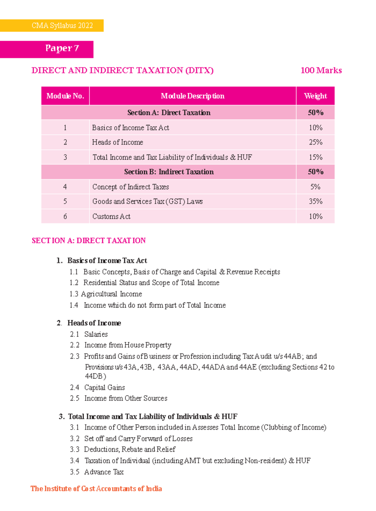 P7 - Notes - The Institute of Cost Accountants of India CMA Syllabus ...