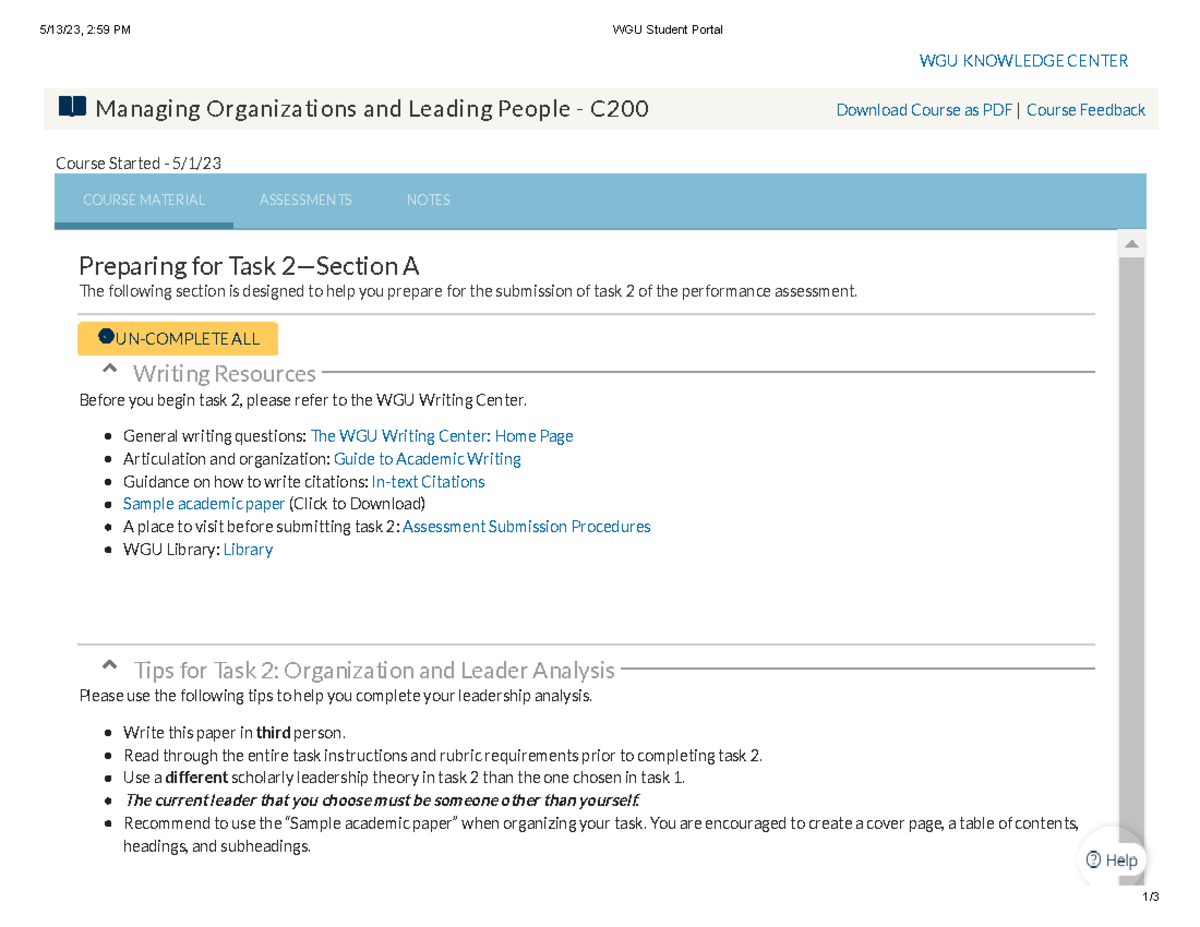 Preparing for Task 1 - Leadership Evaluation - 5/13/23, 2:59 PM WGU ...