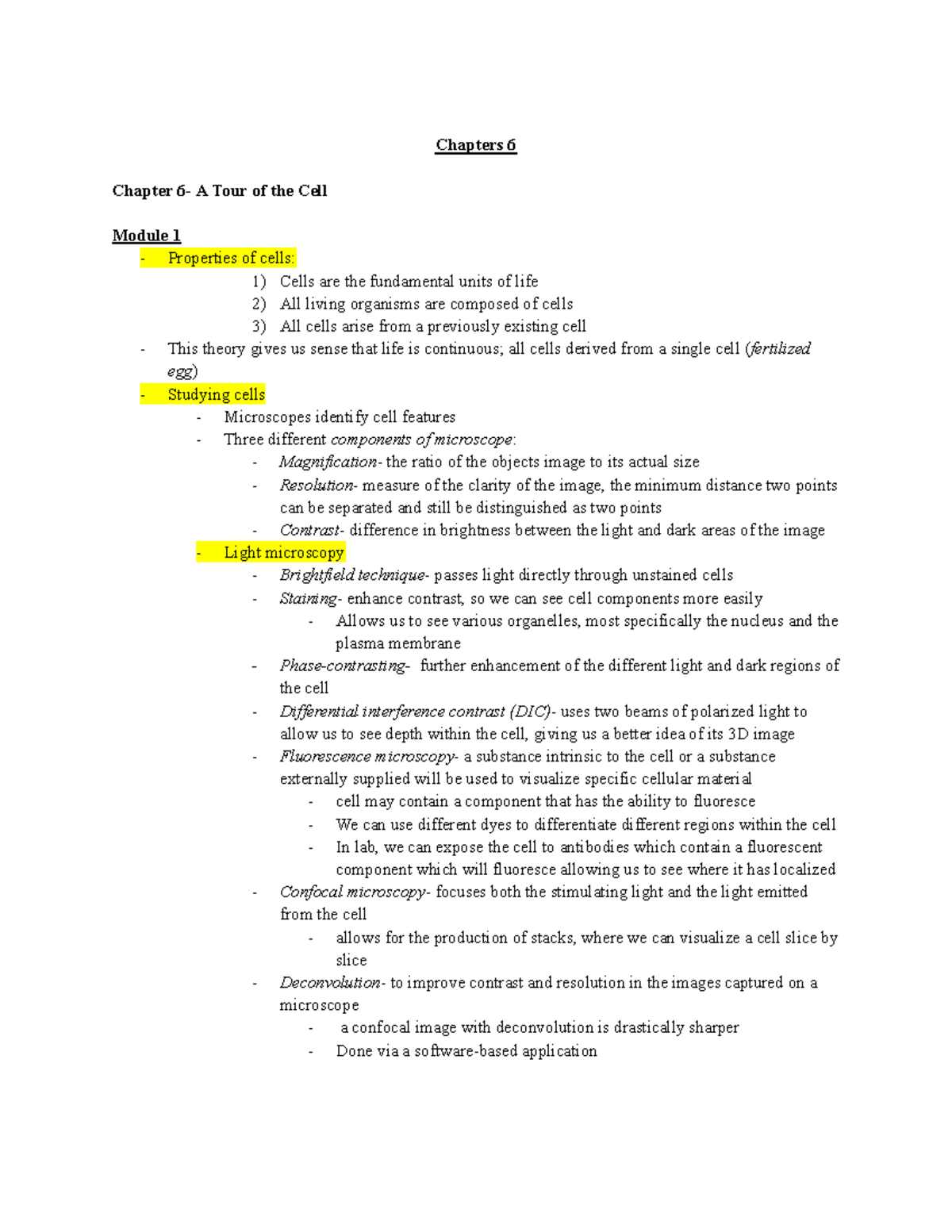 BIOL100 Review (Ch. 6) - Chapters 6 Chapter 6- A Tour of the Cell ...