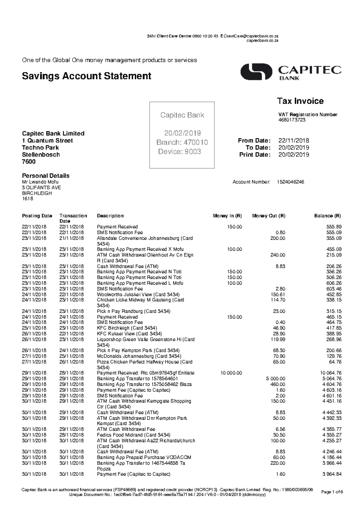 Account statement - Mr. Maqutywa - 24hr Client Care Centre 0860 10 20 ...