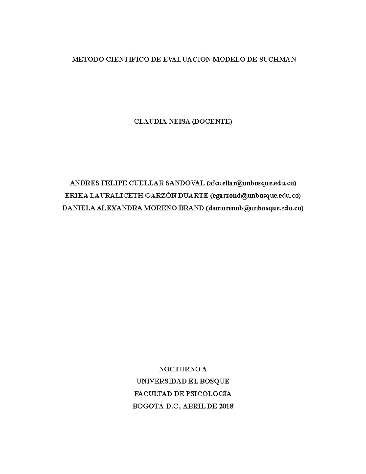 Taller Modelo Suchman - MÉTODO CIENTÍFICO DE EVALUACIÓN MODELO DE ...