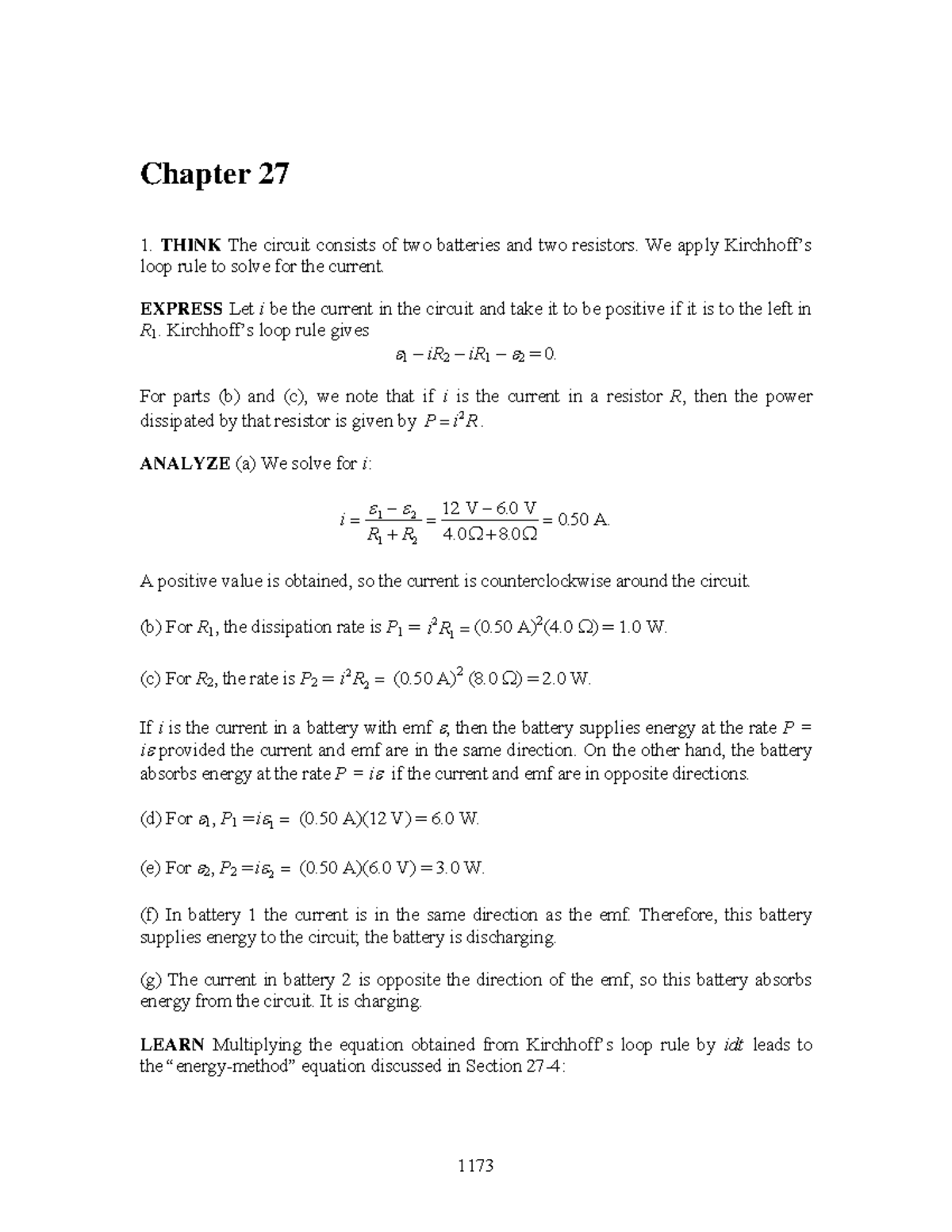 Physics Sol Chap 27 - 1173 Chapter 27 THINK The circuit consists of two ...