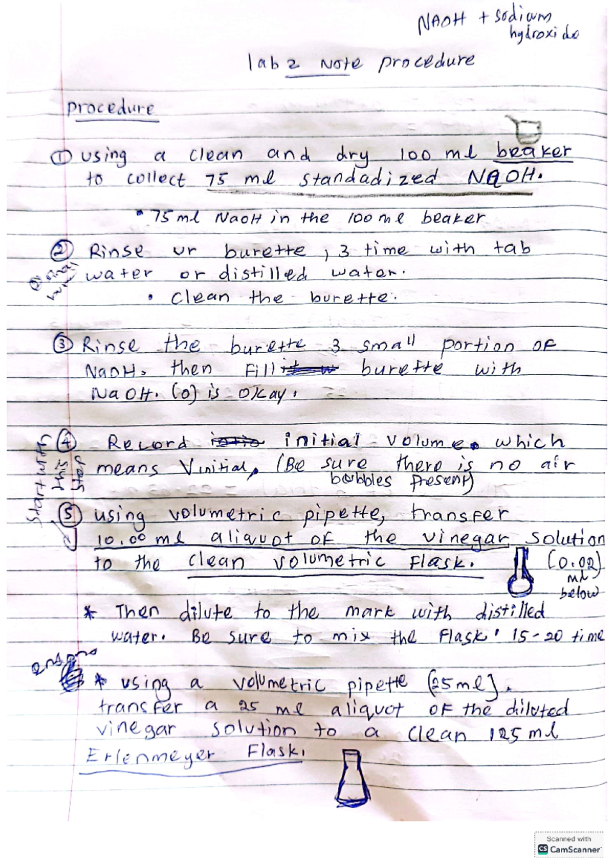 Experiment 2 lab note book - NAOH hydroxide lab 2 Note procedure ...