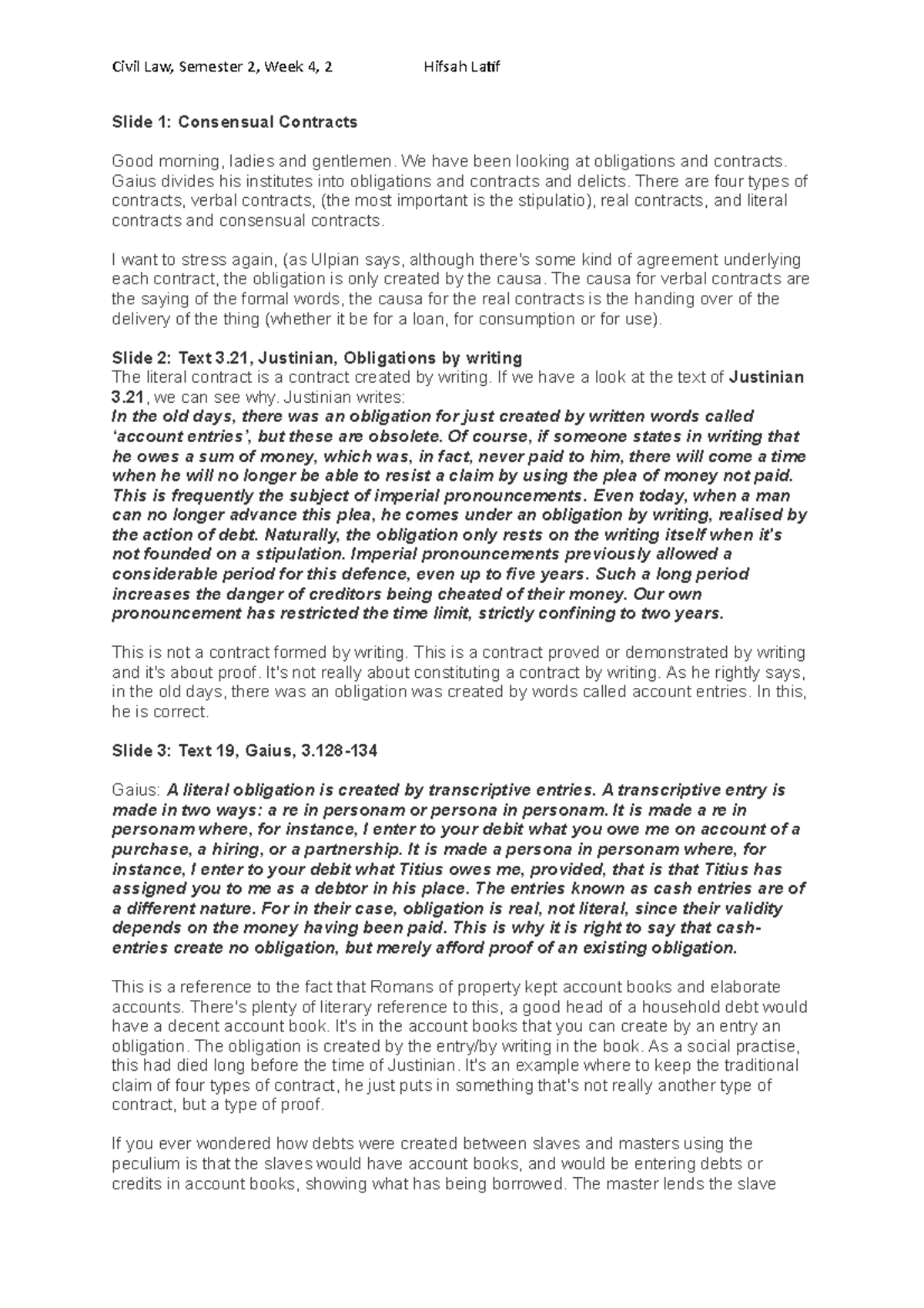 Sem 2, Week 4, 2 Civil Law - Consensual Contracts - Slide 1: Consensual ...